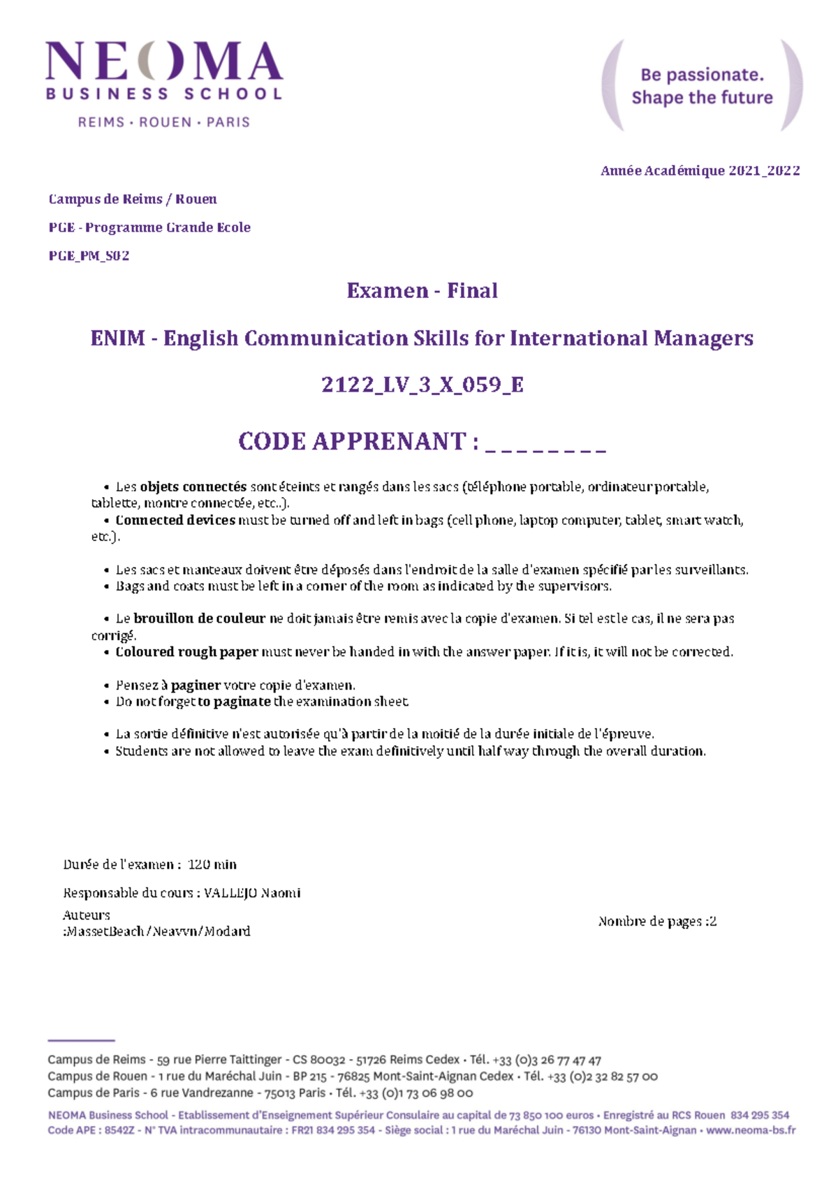 21-22 Examen - Final ENIM - English Communication Skills for ...