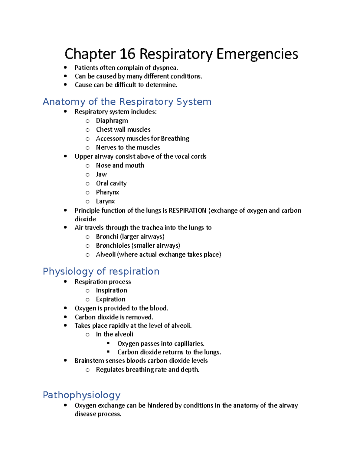 Chapter 16 Respiratory Emergencies - Chapter 16 Respiratory Emergencies Patients often complain ...