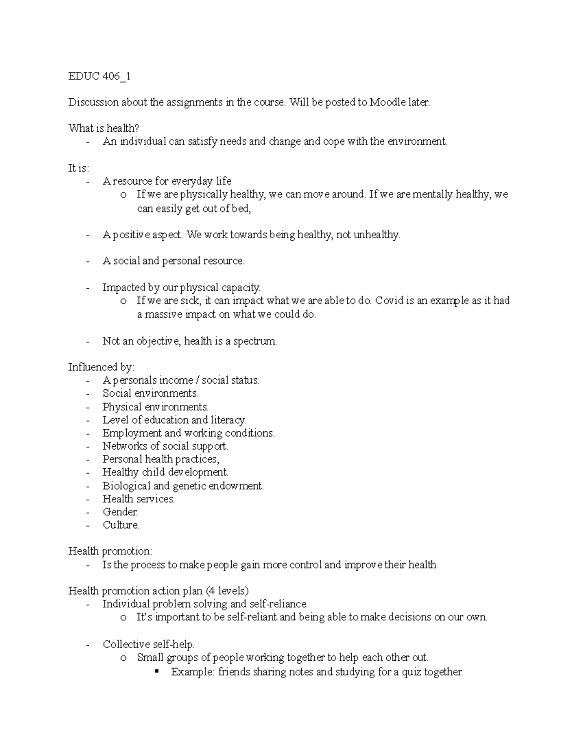 EDUC 406 1 - notes from the first lecture - EDUC 406_ Discussion about ...