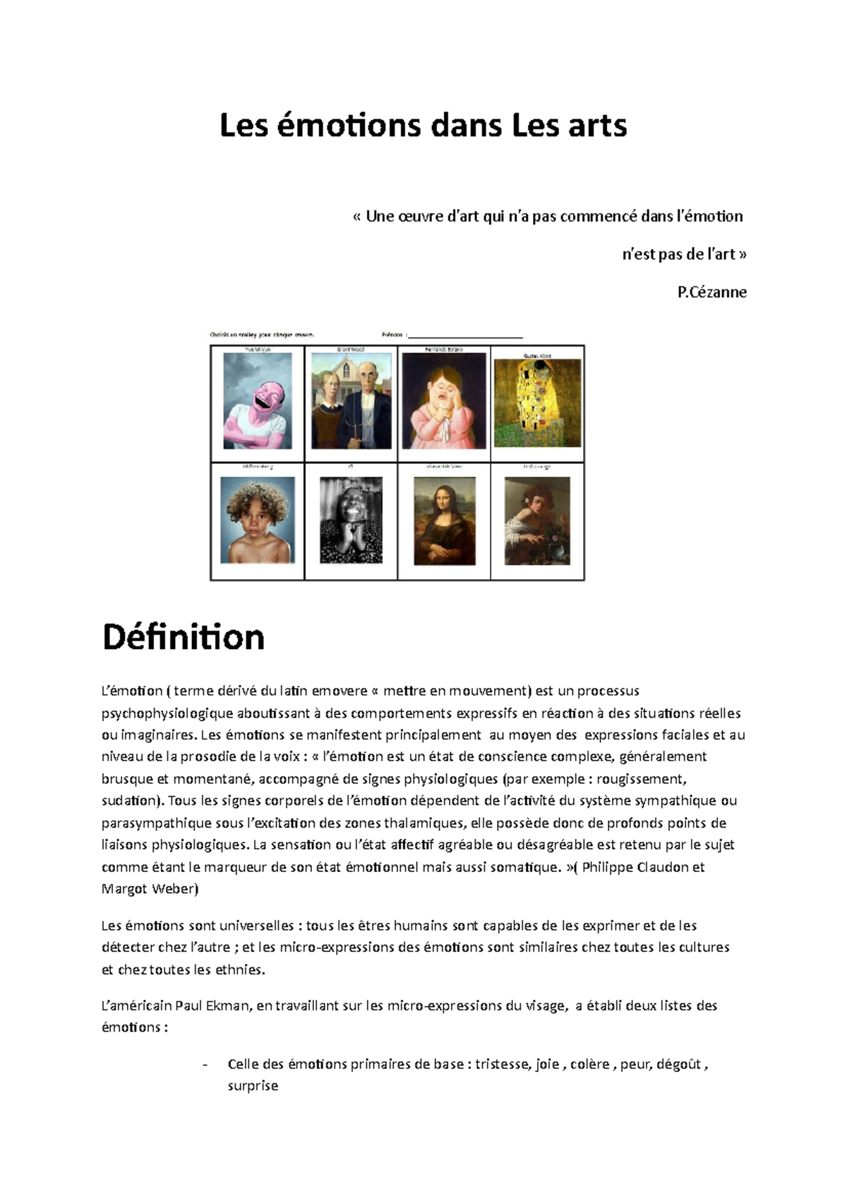 Arts et émotions 1 - Les émotions dans Les arts « Une œuvre d’art qui n ...