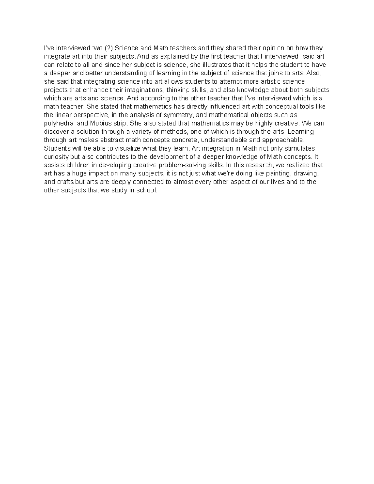 assessment sgsgs - I’ve interviewed two (2) Science and Math teachers and they shared their ...