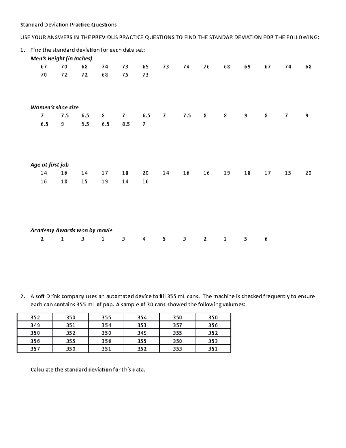 8 Standard Distribution Practice Questions - eASY - Standard Deviation ...