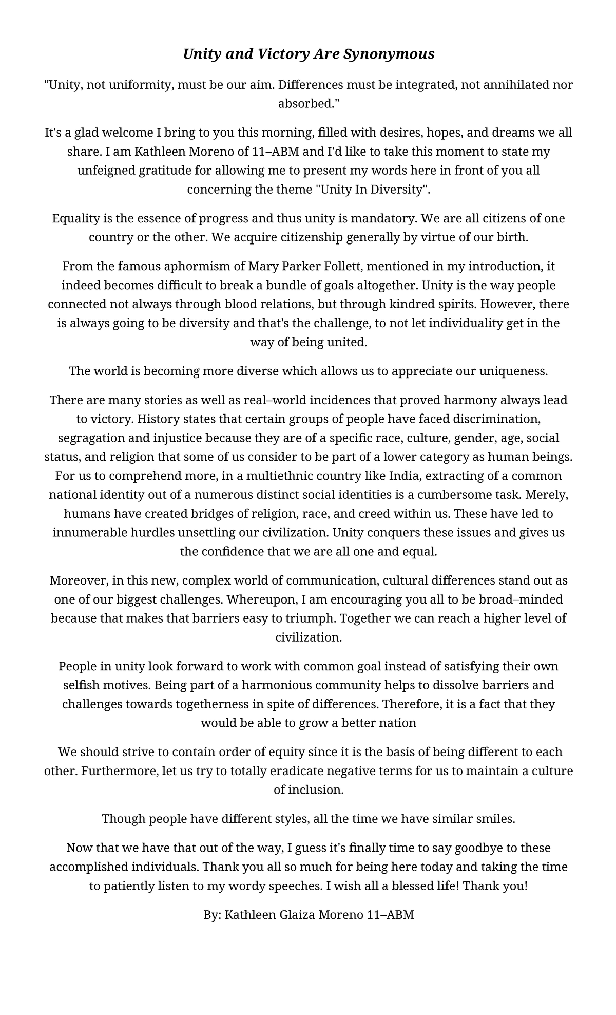 Unity In Diversity - basta amo na sya - Unity and Victory Are ...