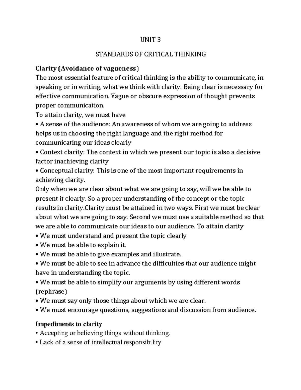 UNIT 3 Standars OF Critical Thinking Notes - UNIT 3 STANDARDS OF ...