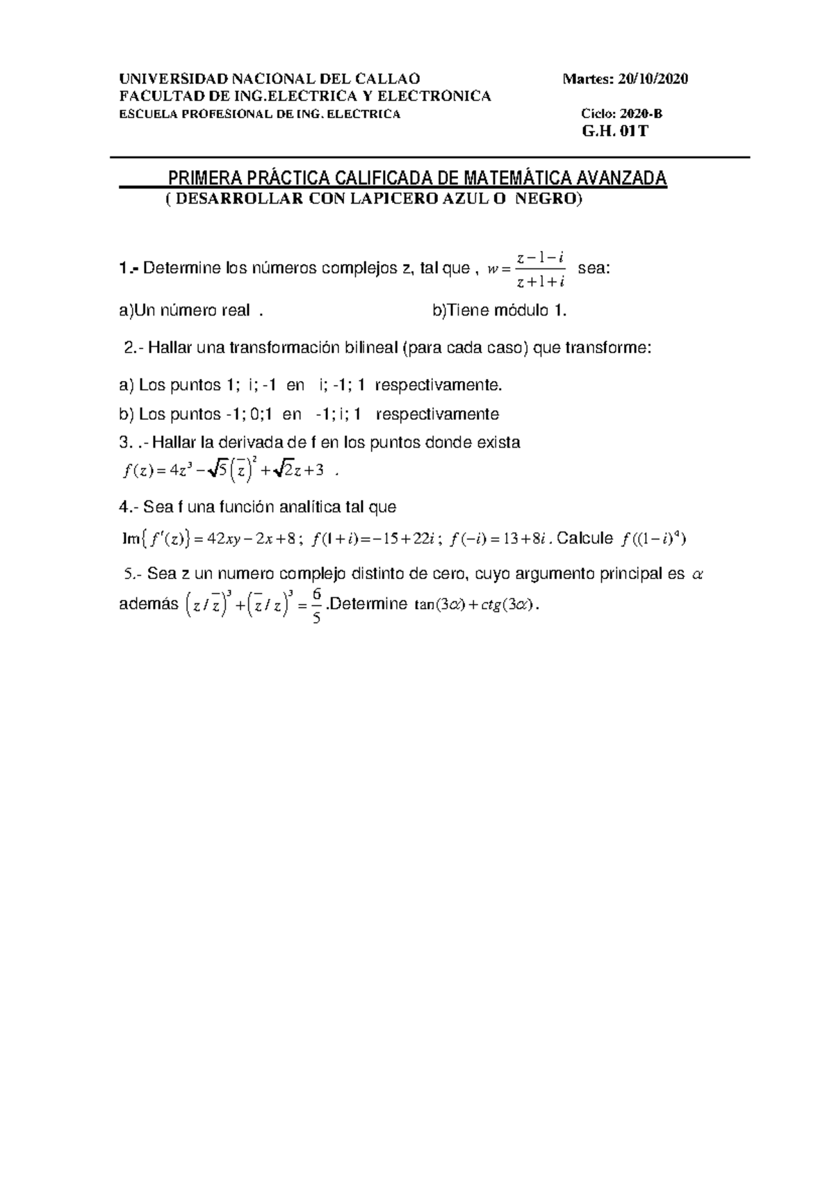 Primera Practica PDF Calif DE Matematica Avanzada 2020-B(UNAC) 01T - UNIVERSIDAD NACIONAL DEL ...