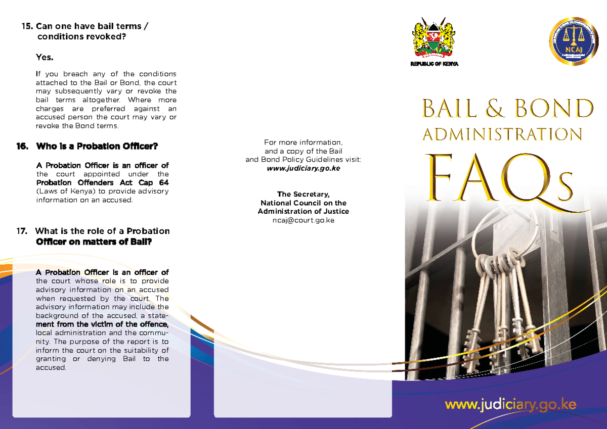 FAQs Bail and Bond brochure copy - For more information, and a copy of the Bail and Bond Policy ...