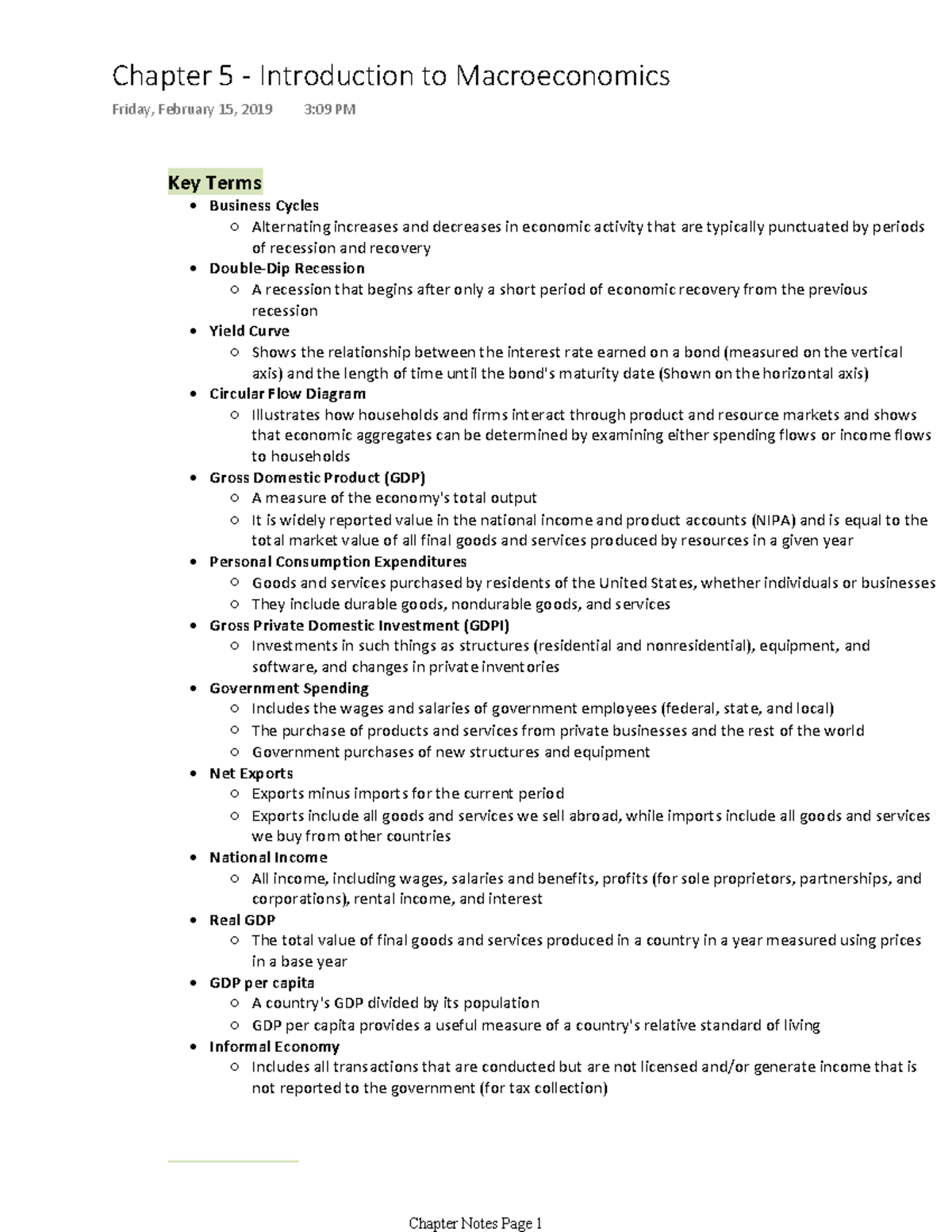 Chapter 5 - ECO2013 - Summary Macroeconomics: Principles for a Changing ...