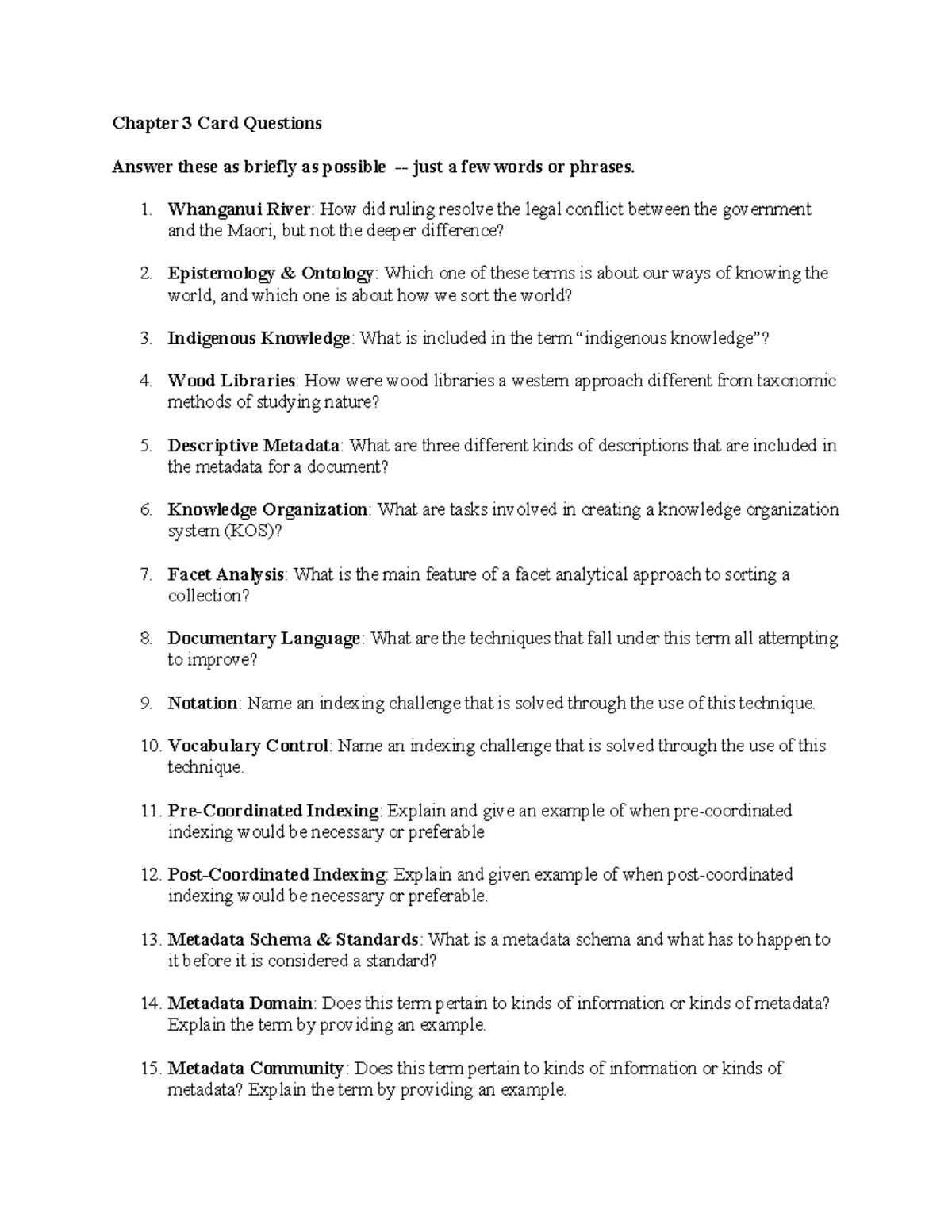 Chapter 3 Questions - Chapter 3 Card Questions Answer these as briefly ...