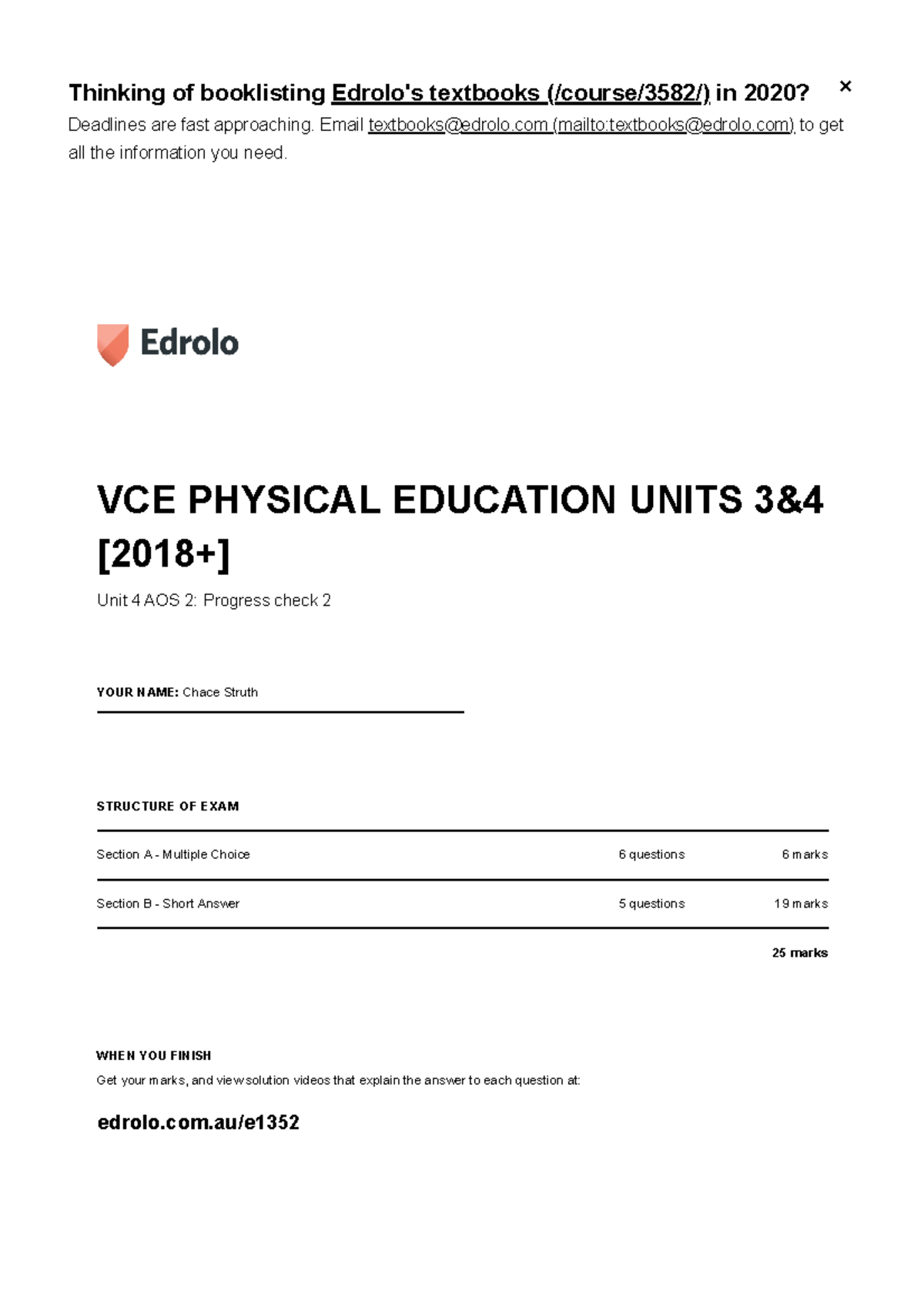 Edrolo – – Unit 4 AOS 2 Progress check 2 - VCE PHYSICAL EDUCATION UNITS ...