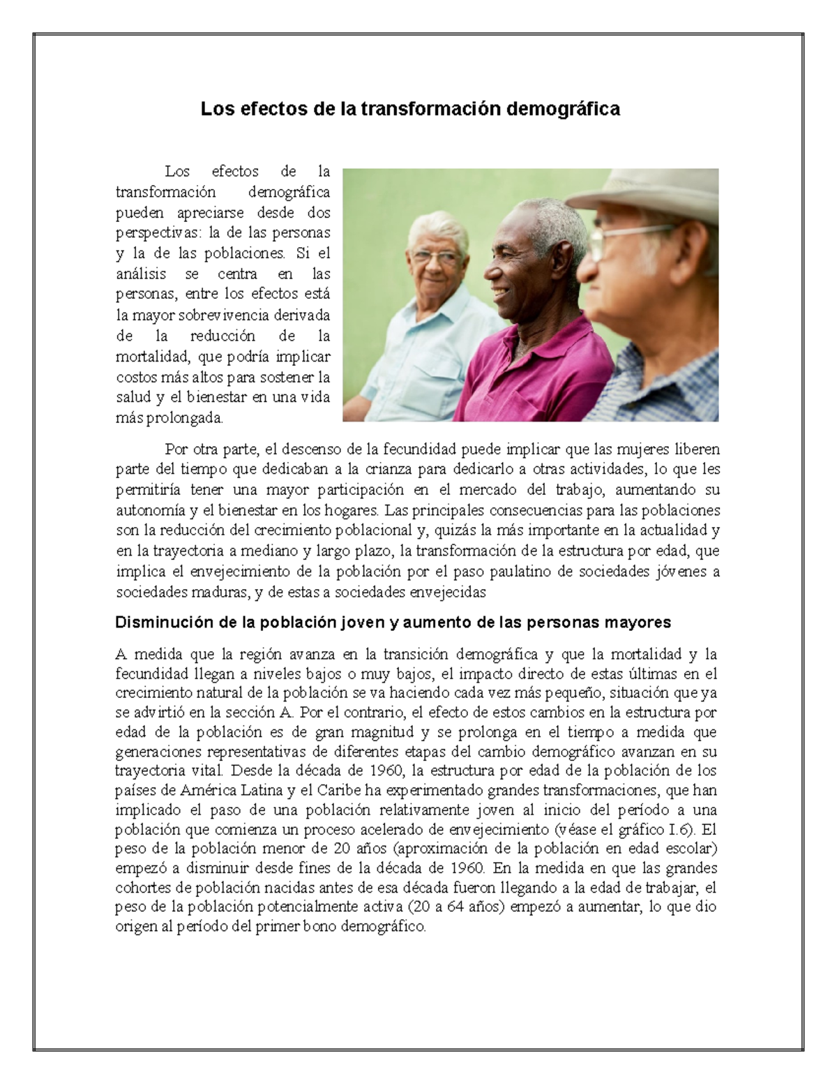 Lectura- ODS 11qq - Los efectos de la transformación demográfica Los ...