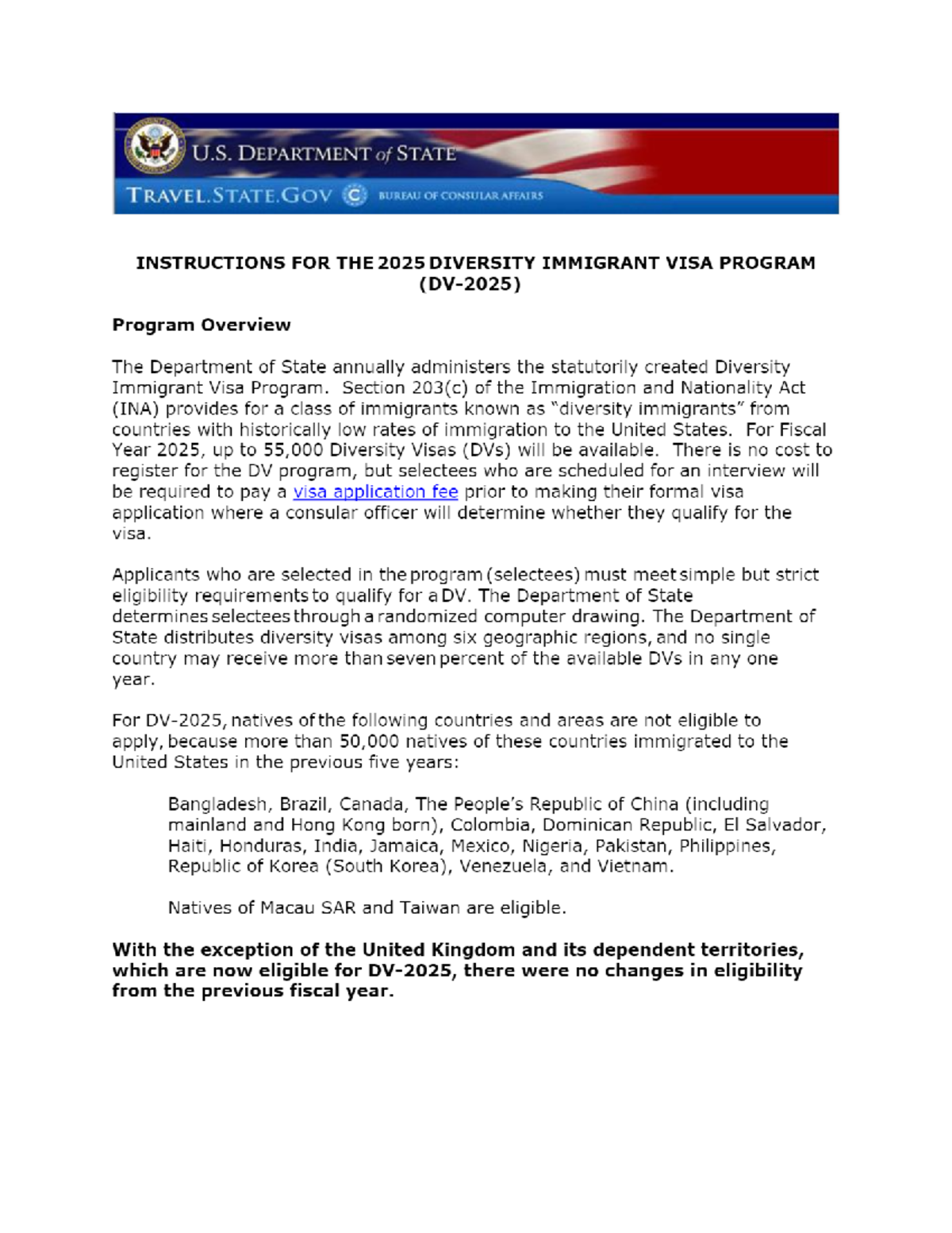 DV-2025-Instructions - U. DEPARTMENT of STATE TRAVEL.STATE BUREAU OF ...