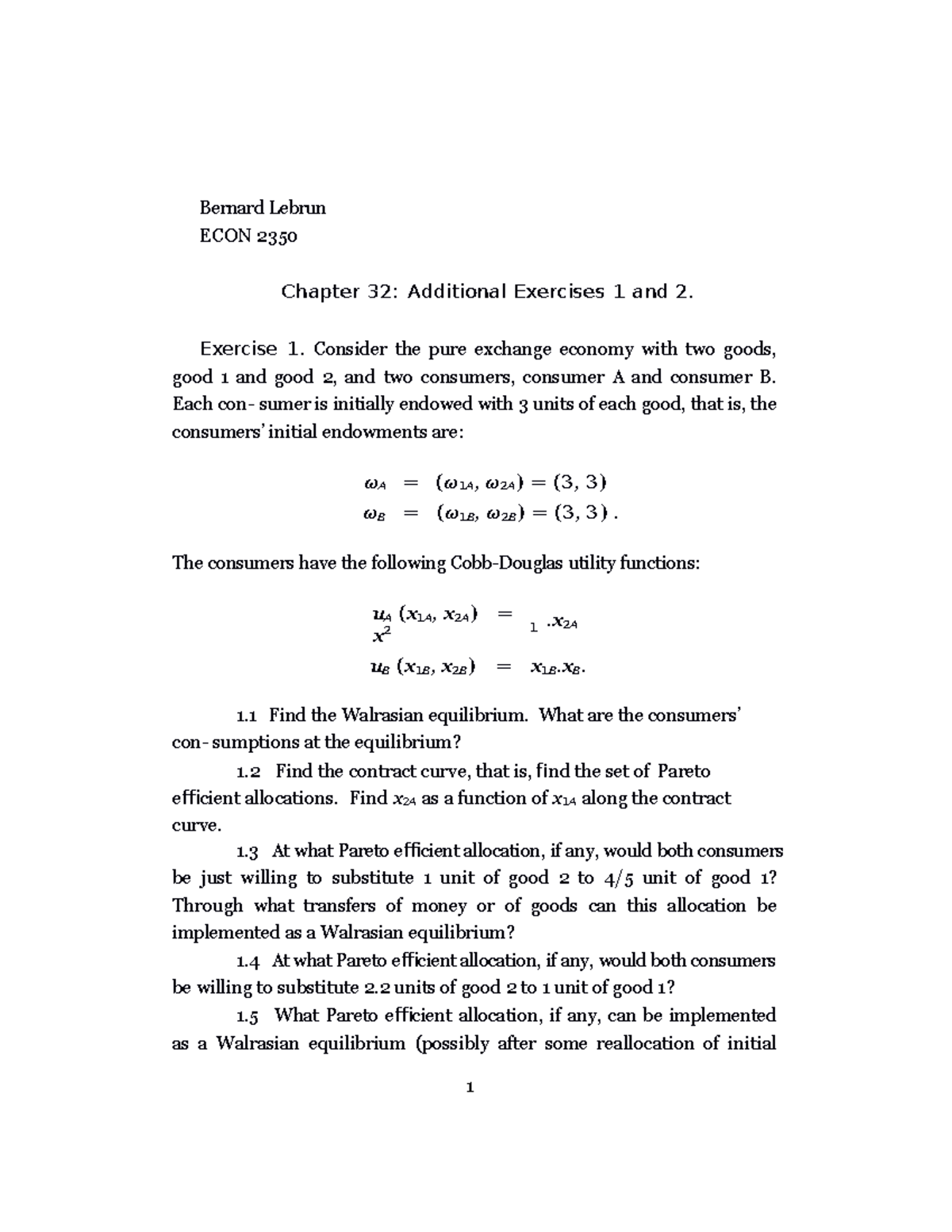 Ch 32 prob 1-2 - Problems - Bernard Lebrun ECON 2350 Chapter 32 ...