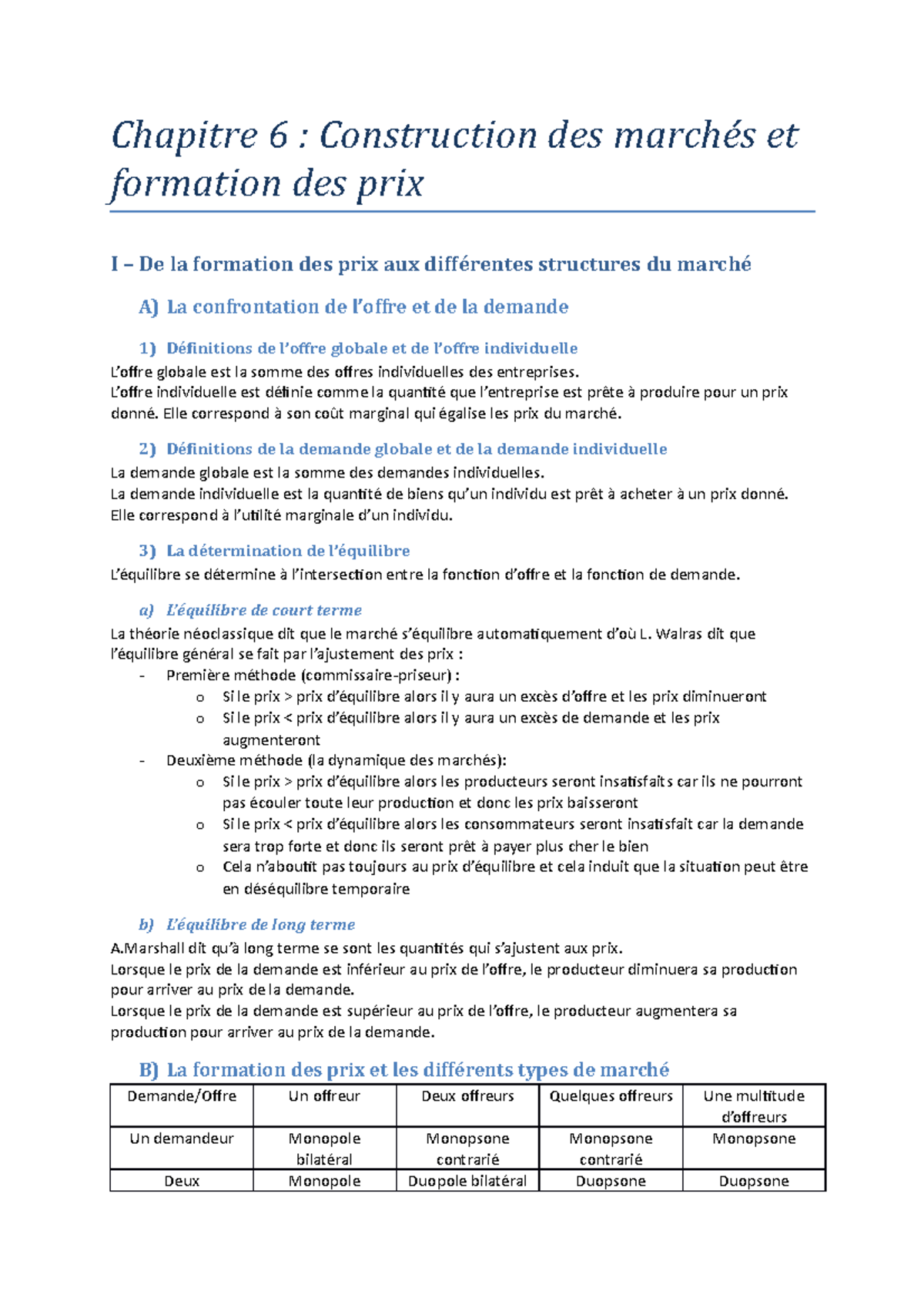 Chapitre 6 - Construction des marchés et formation des prix - Chapitre ...