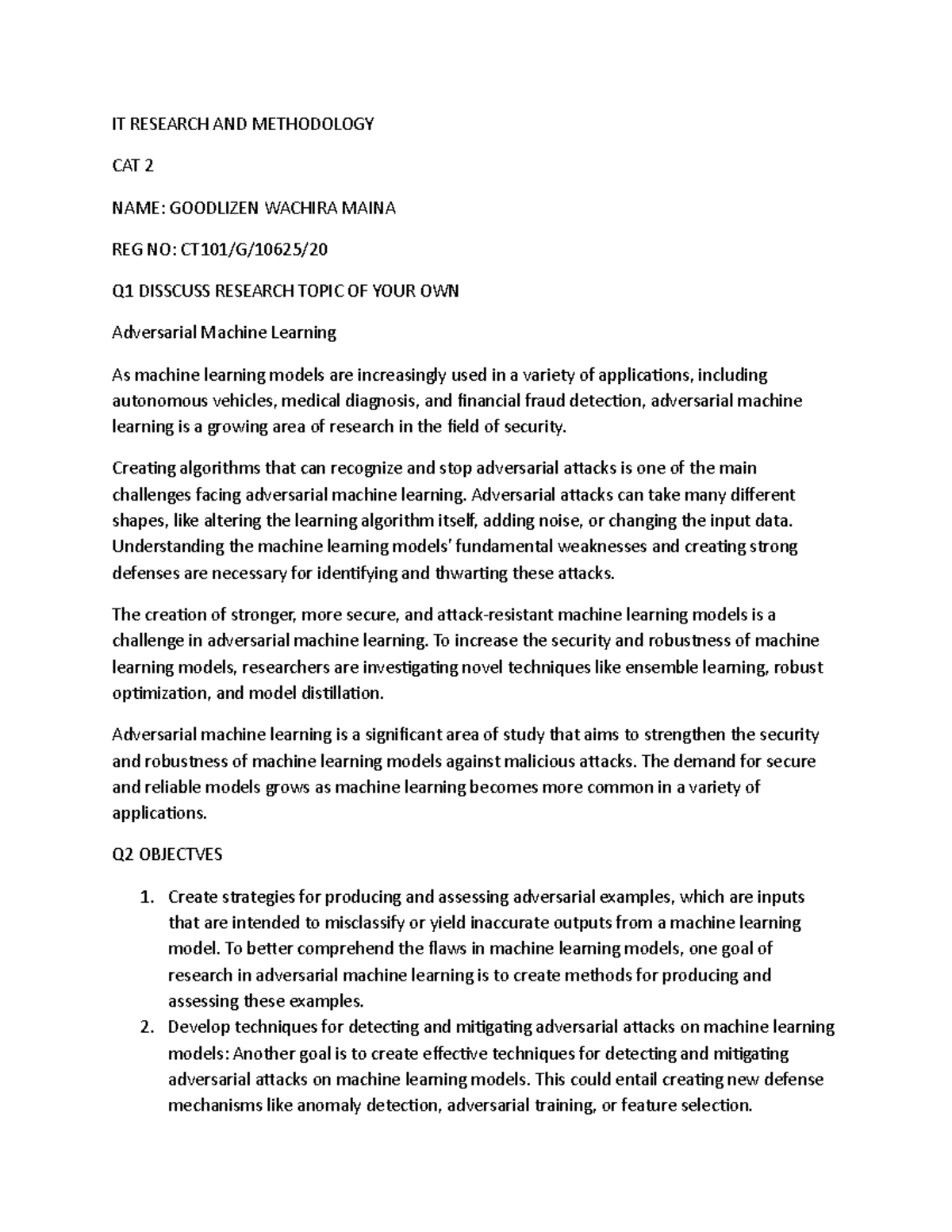 IT Research AND Methodology - IT RESEARCH AND METHODOLOGY CAT 2 NAME ...