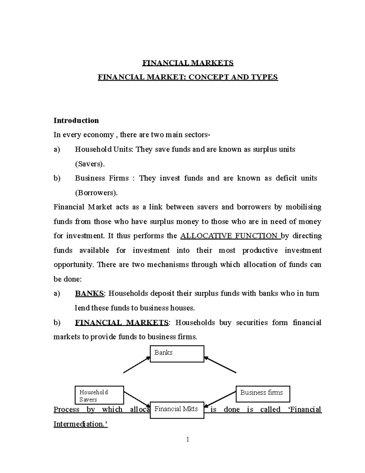 Business notes - FINANCIAL MARKETS FINANCIAL MARKET: CONCEPT AND TYPES ...