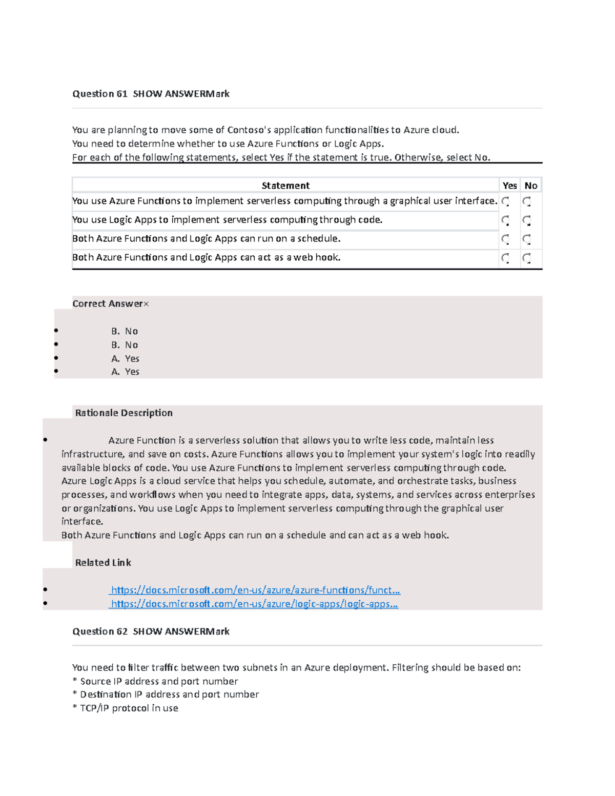 Az900 Practice 2 - Question 61 SHOW ANSWERMark You are planning to move ...