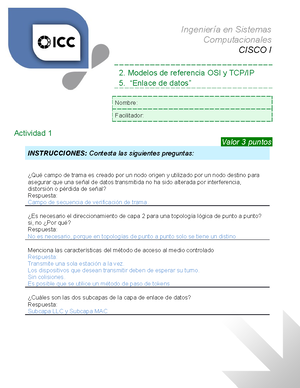 Tarea 3C1cisco - cisco - Ingeniería en Sistemas Computacionales CISCO I 2. Modelos de referencia ...