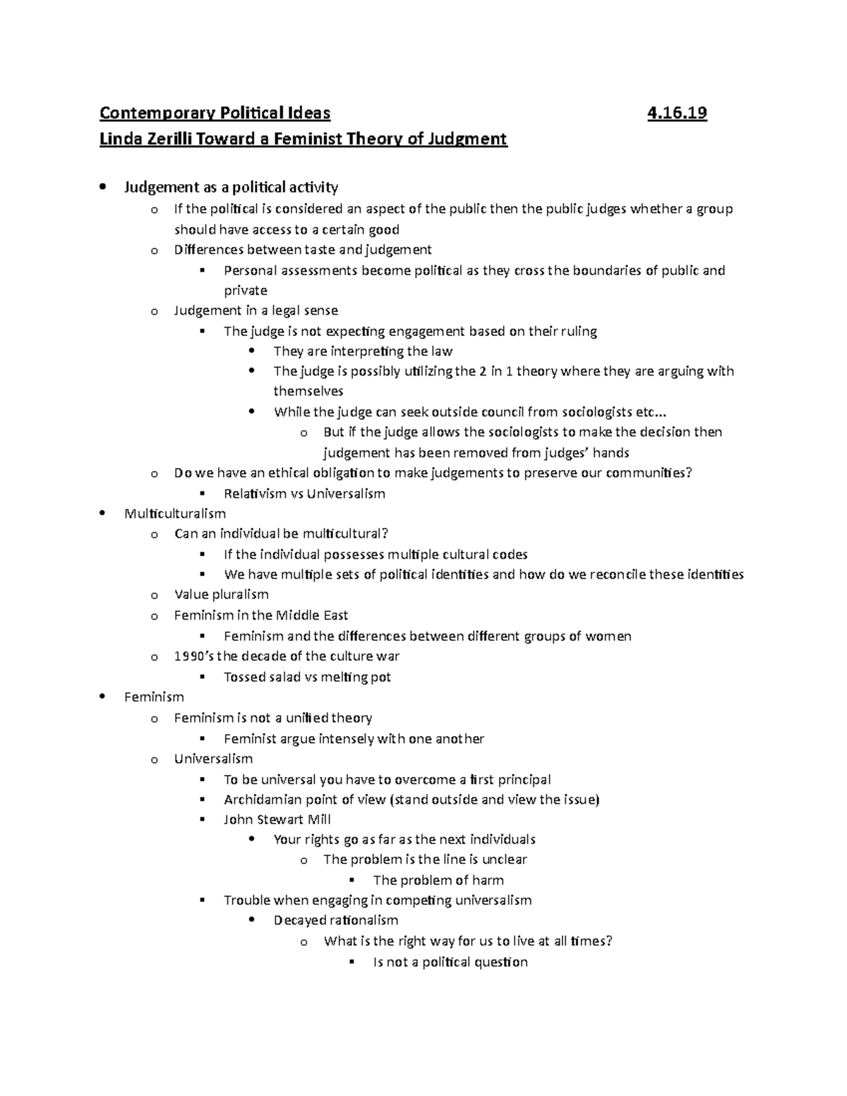 CPI 4 - Lecture notes Class Notes - Contemporary Political Ideas Linda ...