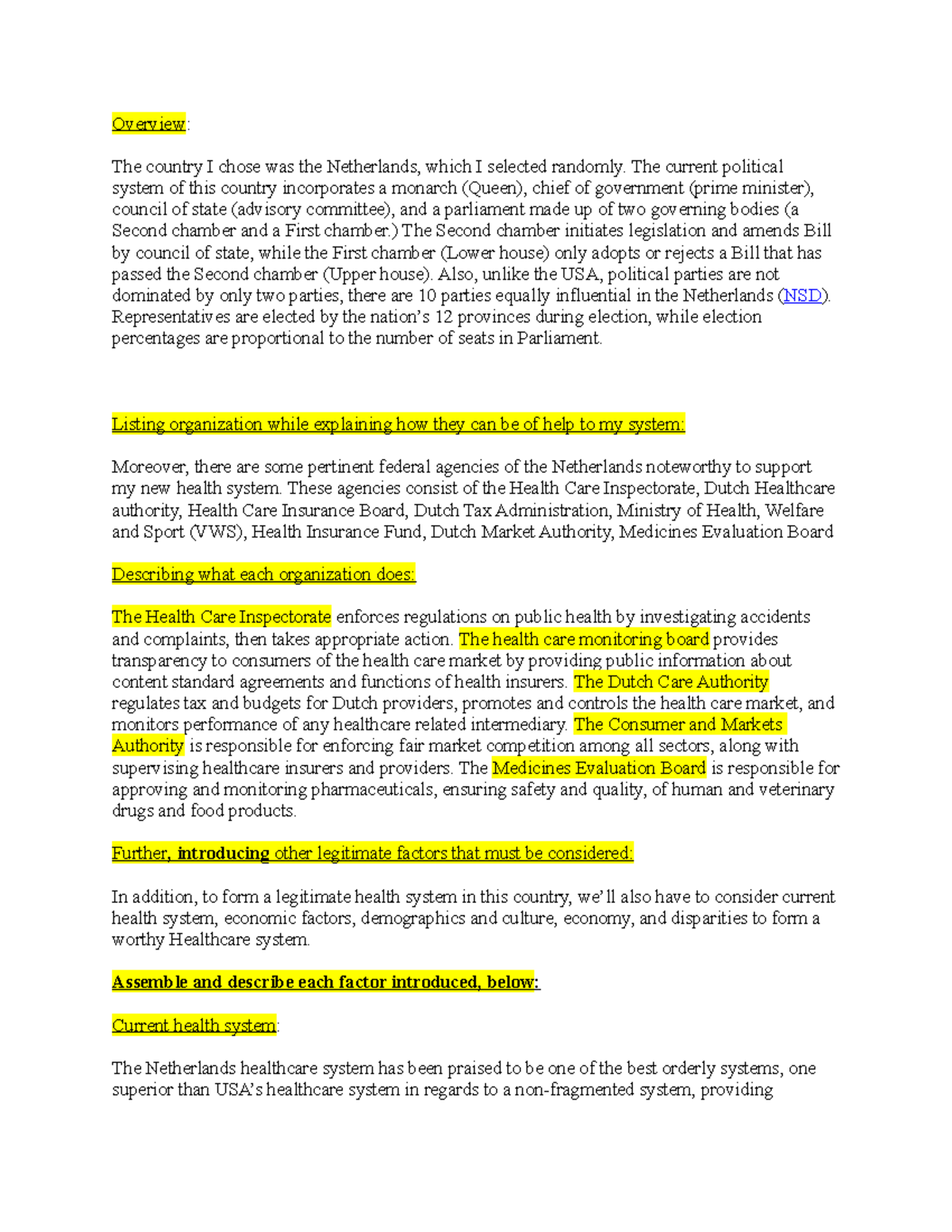 Ideal Health System-Netherlands-Draft - Overview: The country I chose ...