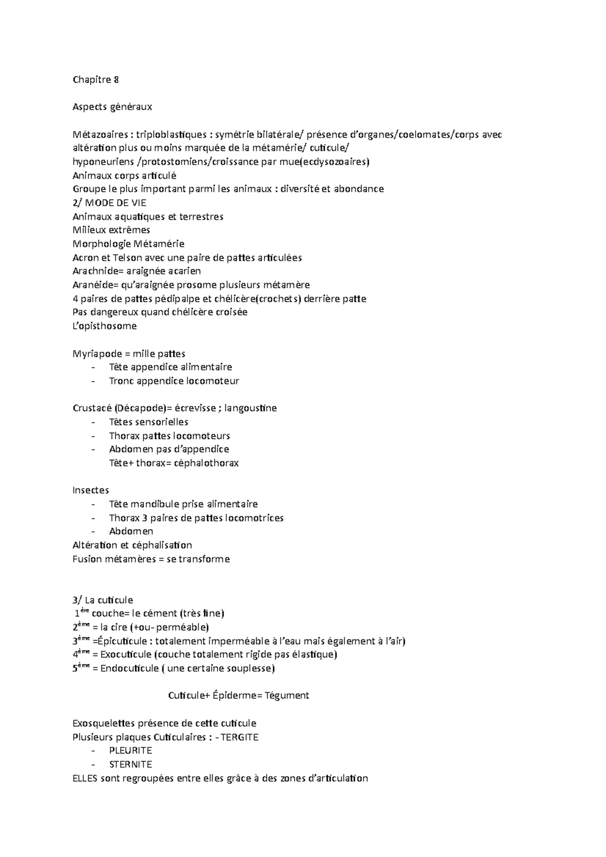 Boa anthropode - Chapitre 8 Aspects généraux Métazoaires ...