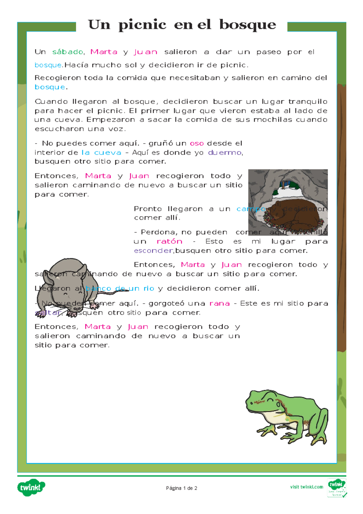 Cuento- Picnic Bosque Y Actividades - Página 1 de 2 Un picnic en el ...