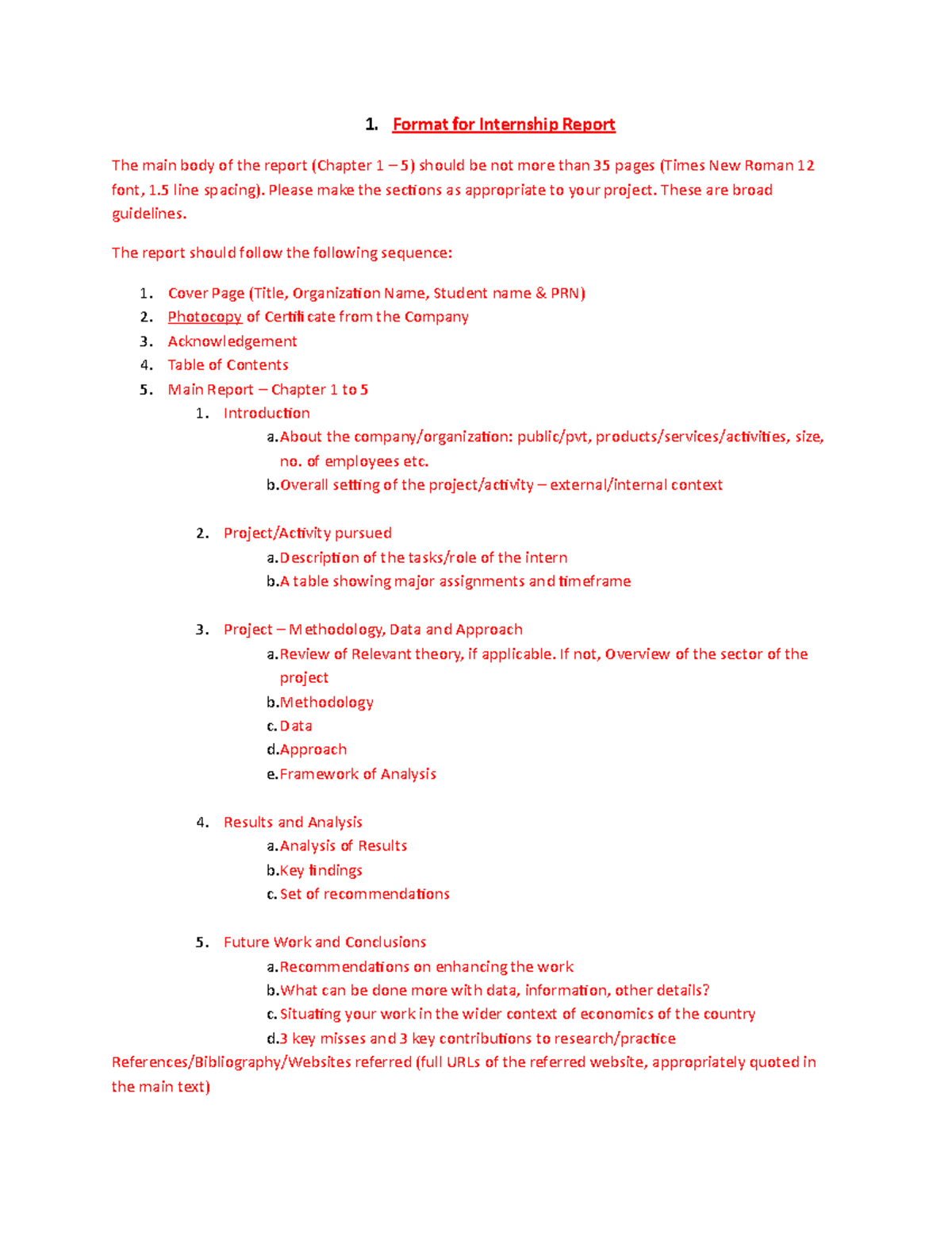 Internship Report - finance notes - 1. Format for Internship Report The ...