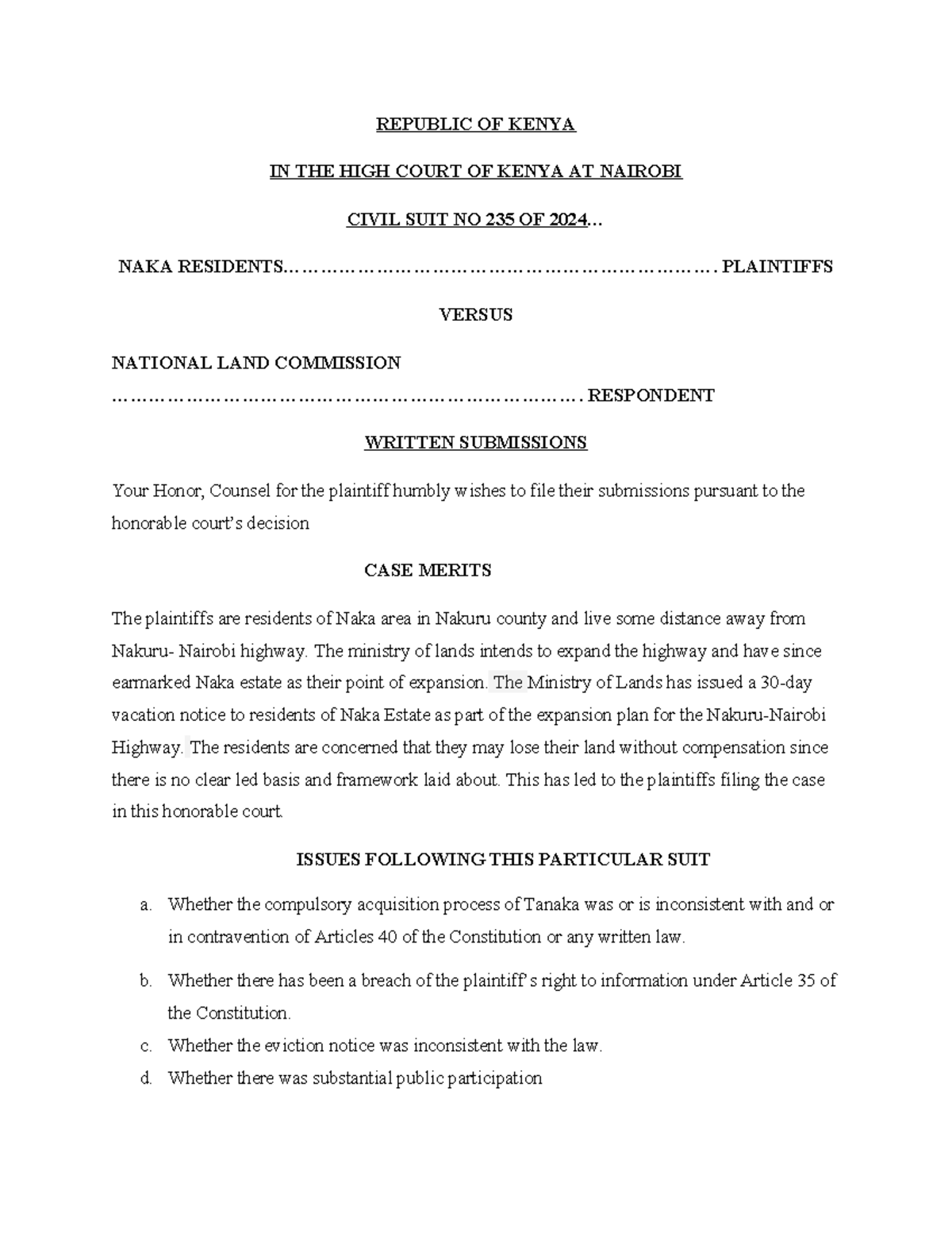 Submissions Finale - sample submission - REPUBLIC OF KENYA IN THE HIGH ...