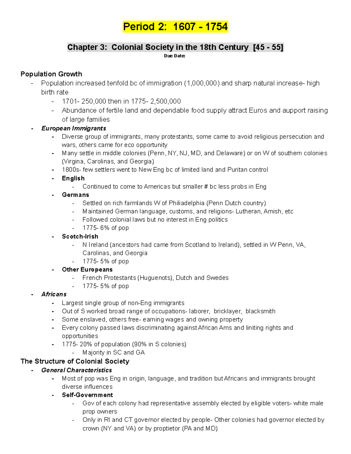 H. Period 2 1607-1754 Amsco Note Taking Guide (Ch. 3) - Period 2: 1607 ...