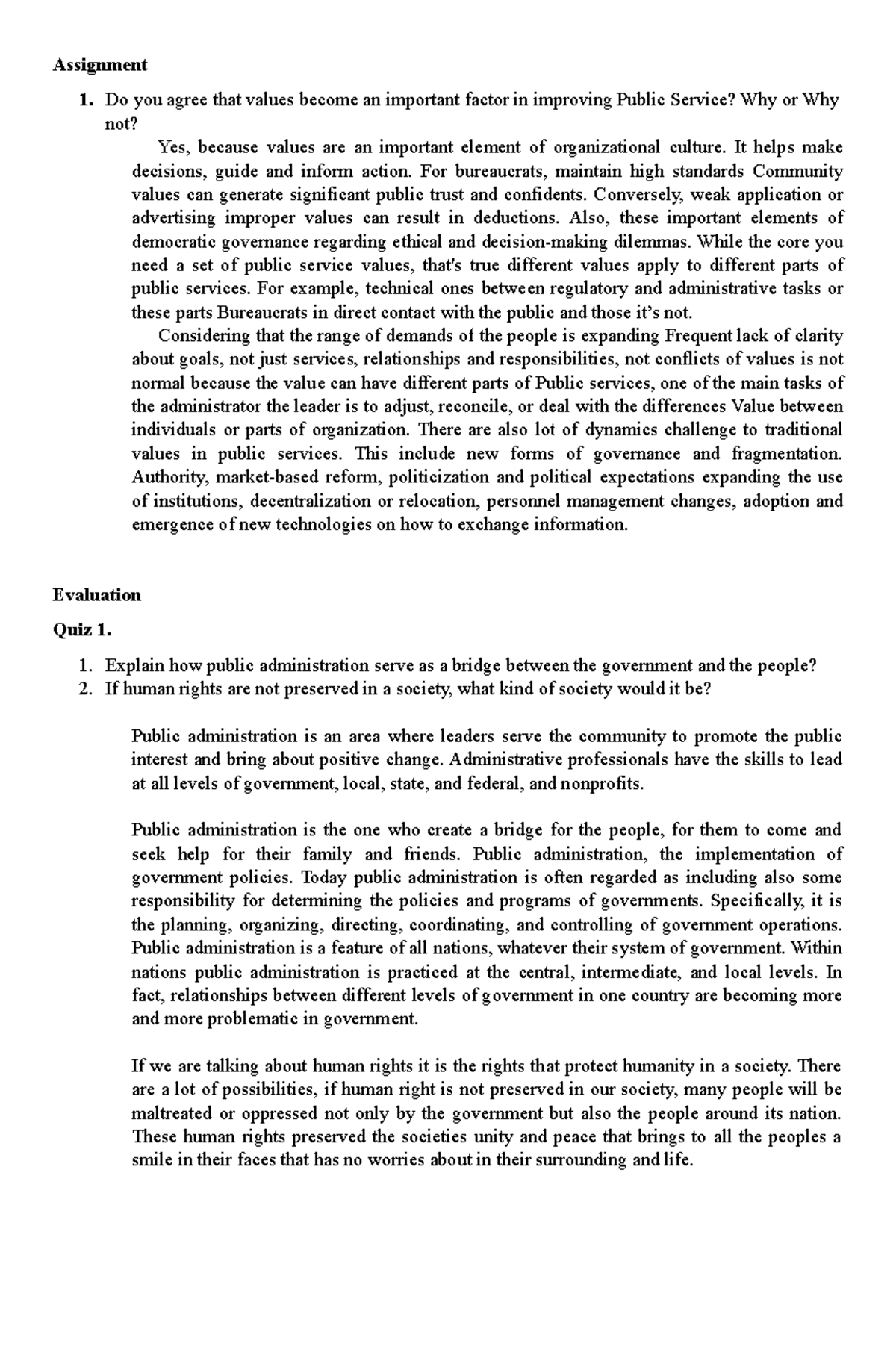 Assignment - thank you - Assignment Do you agree that values become an ...