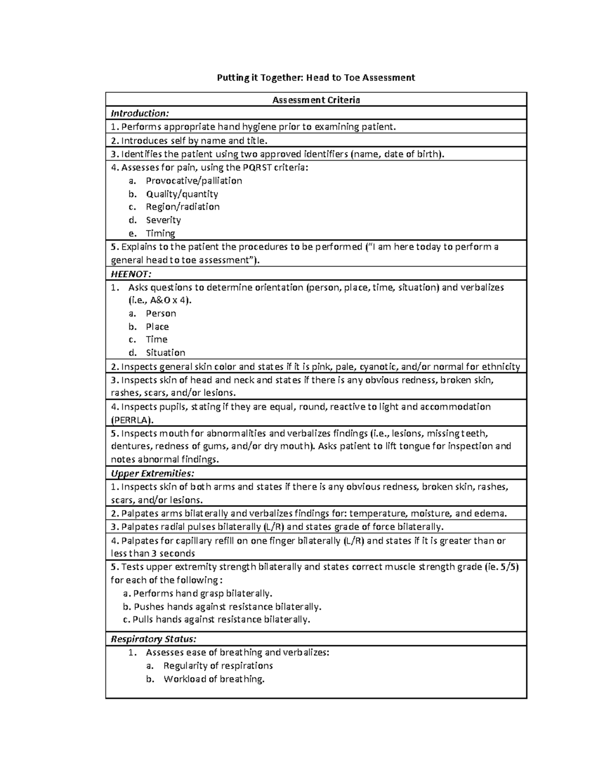 Head to Toe Assessment - Putting it Together: Head to Toe Assessment ...