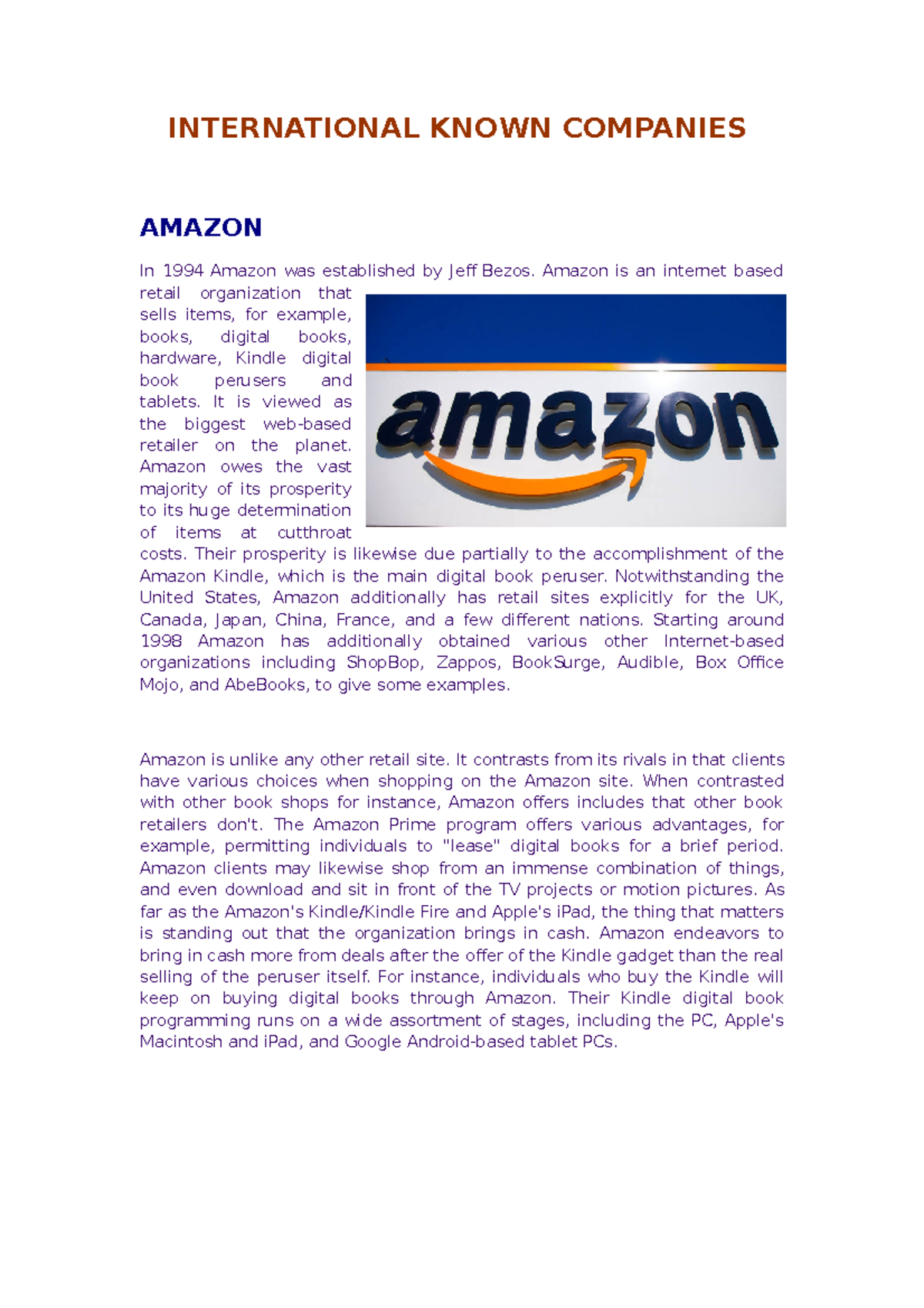 International Known Companies - INTERNATIONAL KNOWN COMPANIES AMAZON In ...