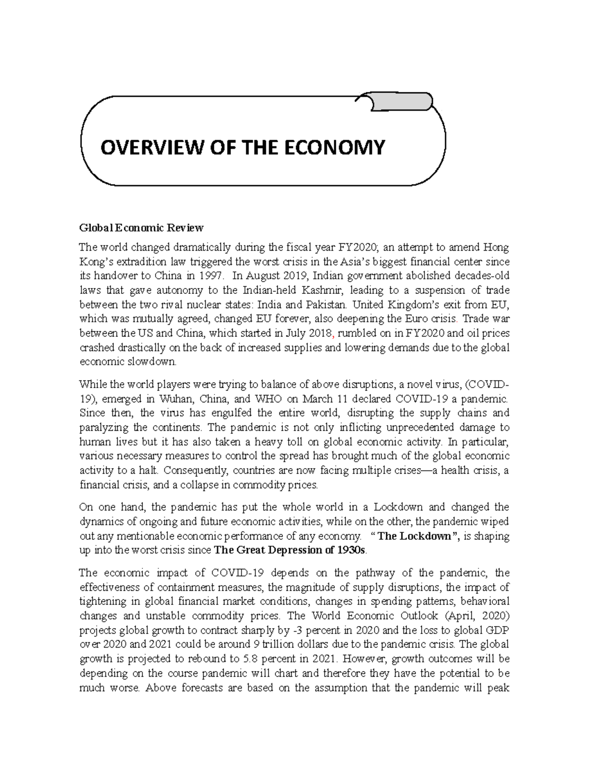 Executive Summary - Global Economic Review The world changed ...