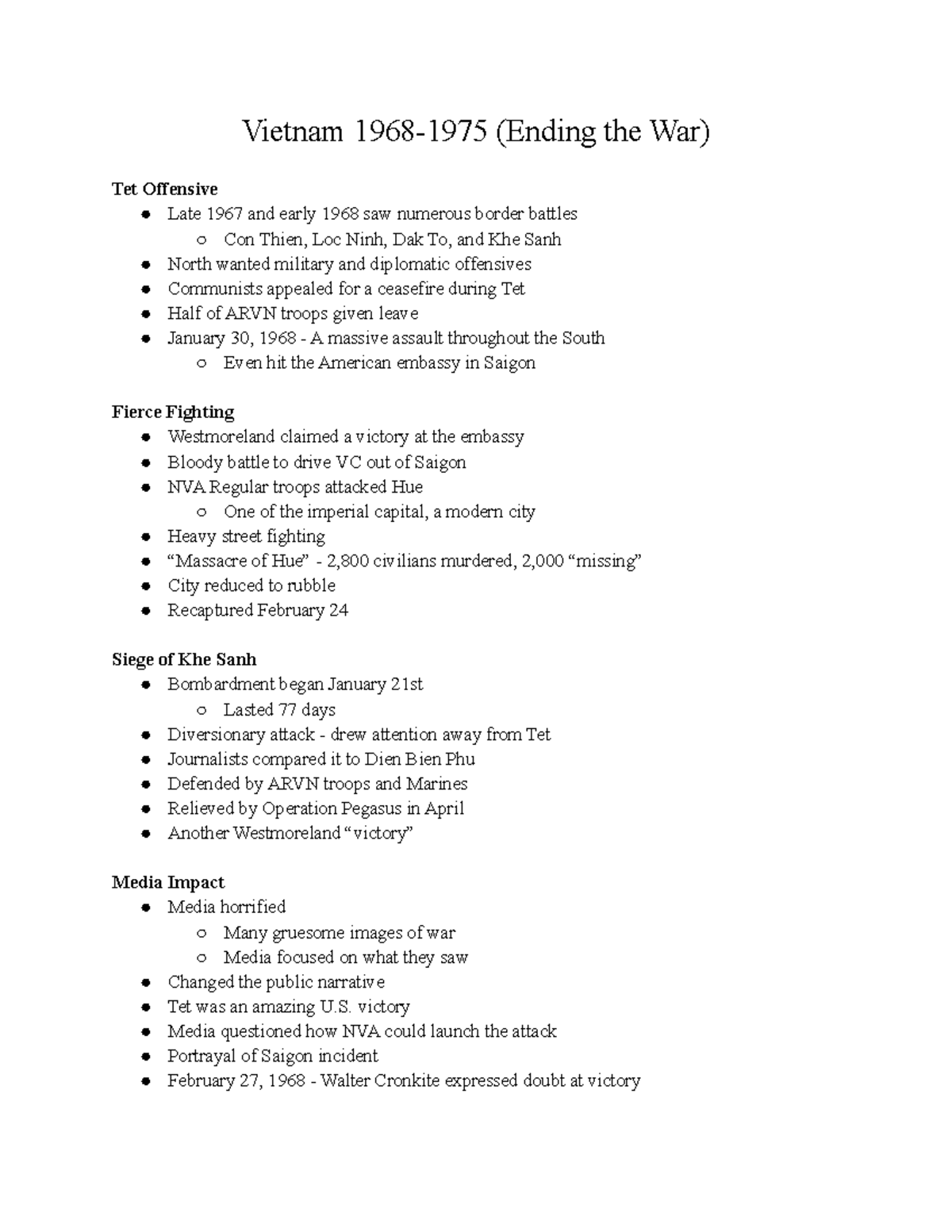 Vietnam 1968-1975 (Ending the War) - HIST 1493 - Vietnam 1968-1975 ...