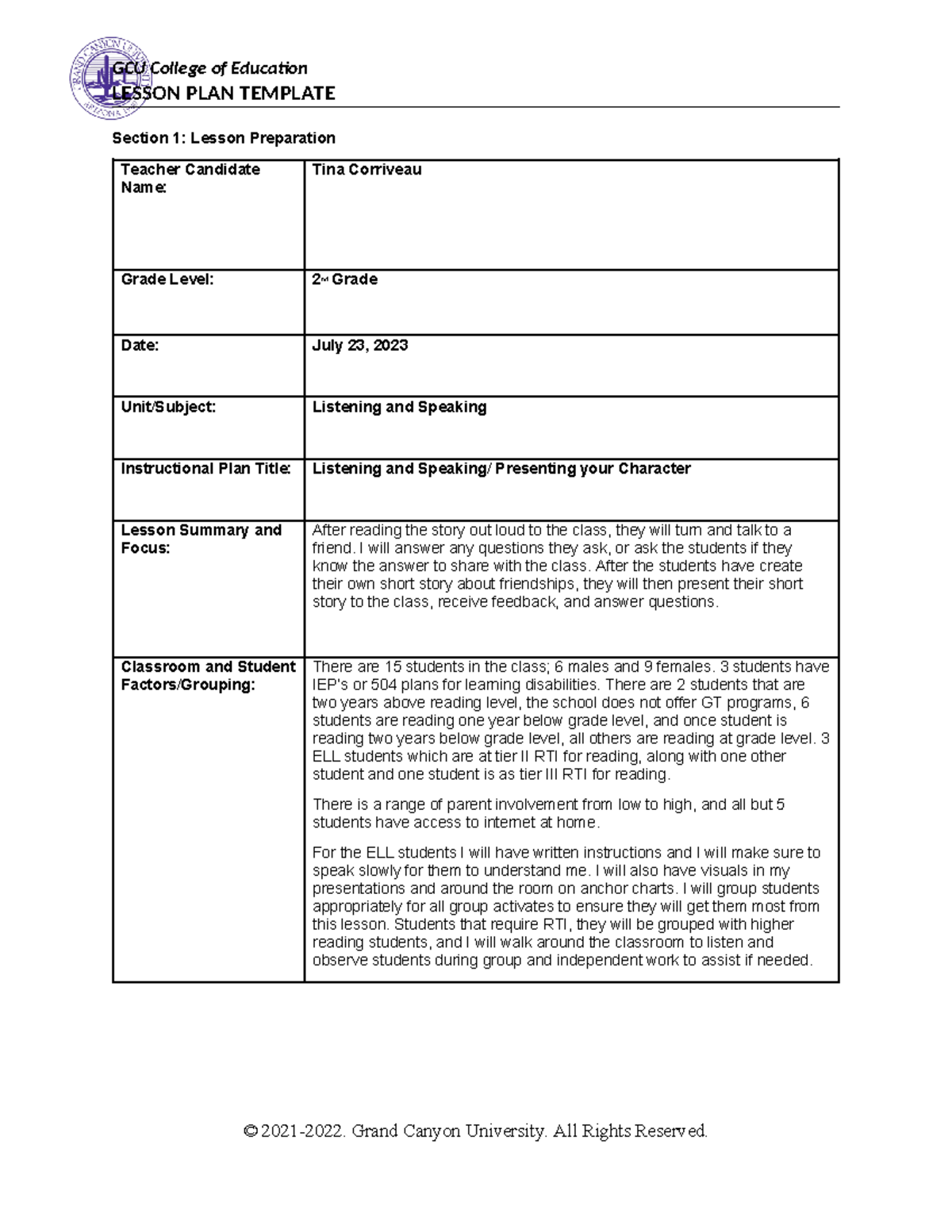 Topic 5 Listening and Speaking Lesson Plan - LESSON PLAN TEMPLATE ...