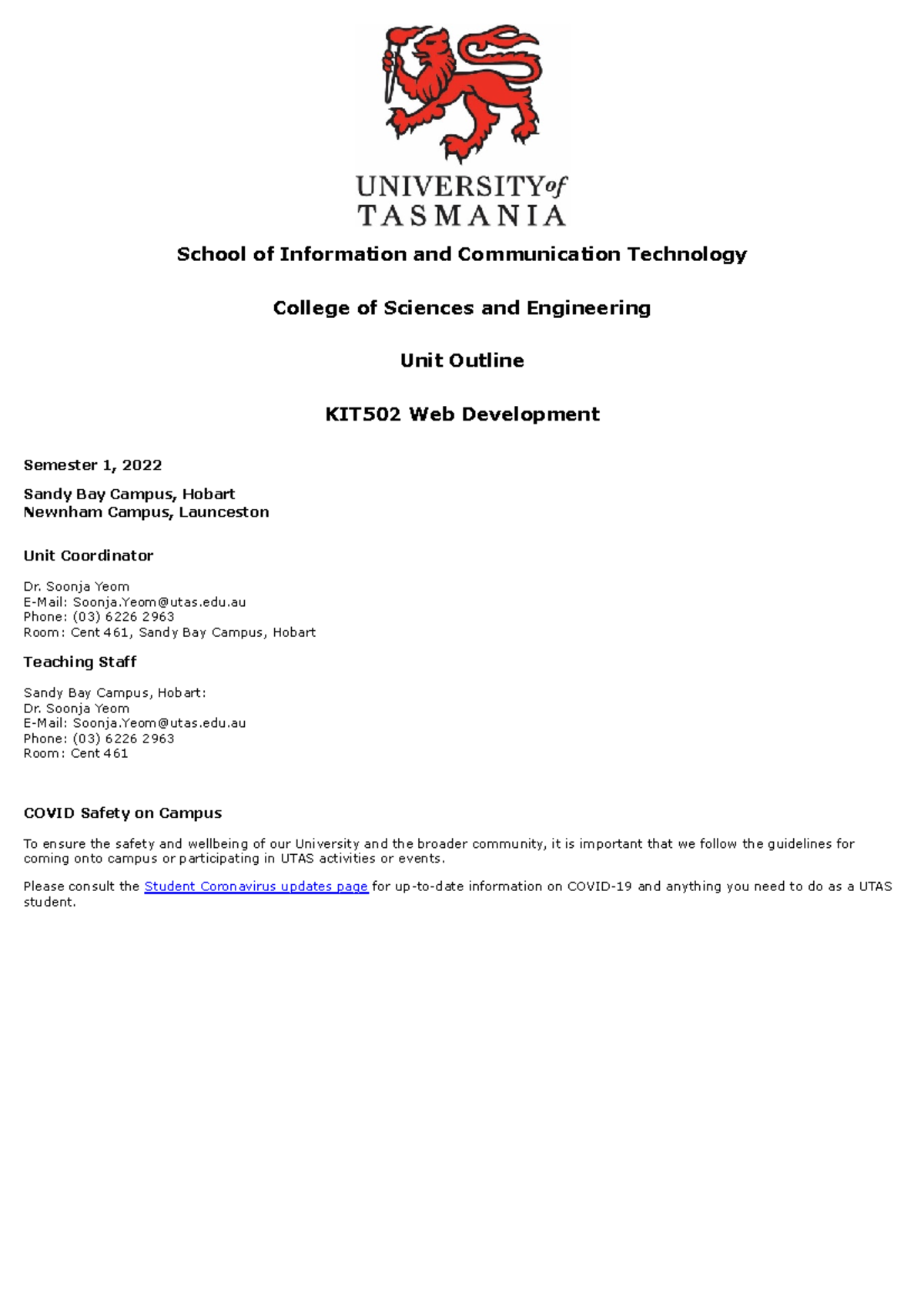 Unit Outline - School of Information and Communication Technology ...