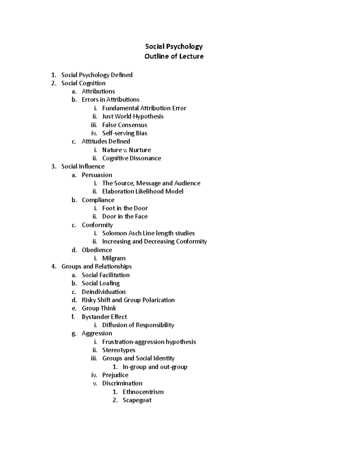 Chapter 15 Social Psychology outline of lecture - Social Psychology ...