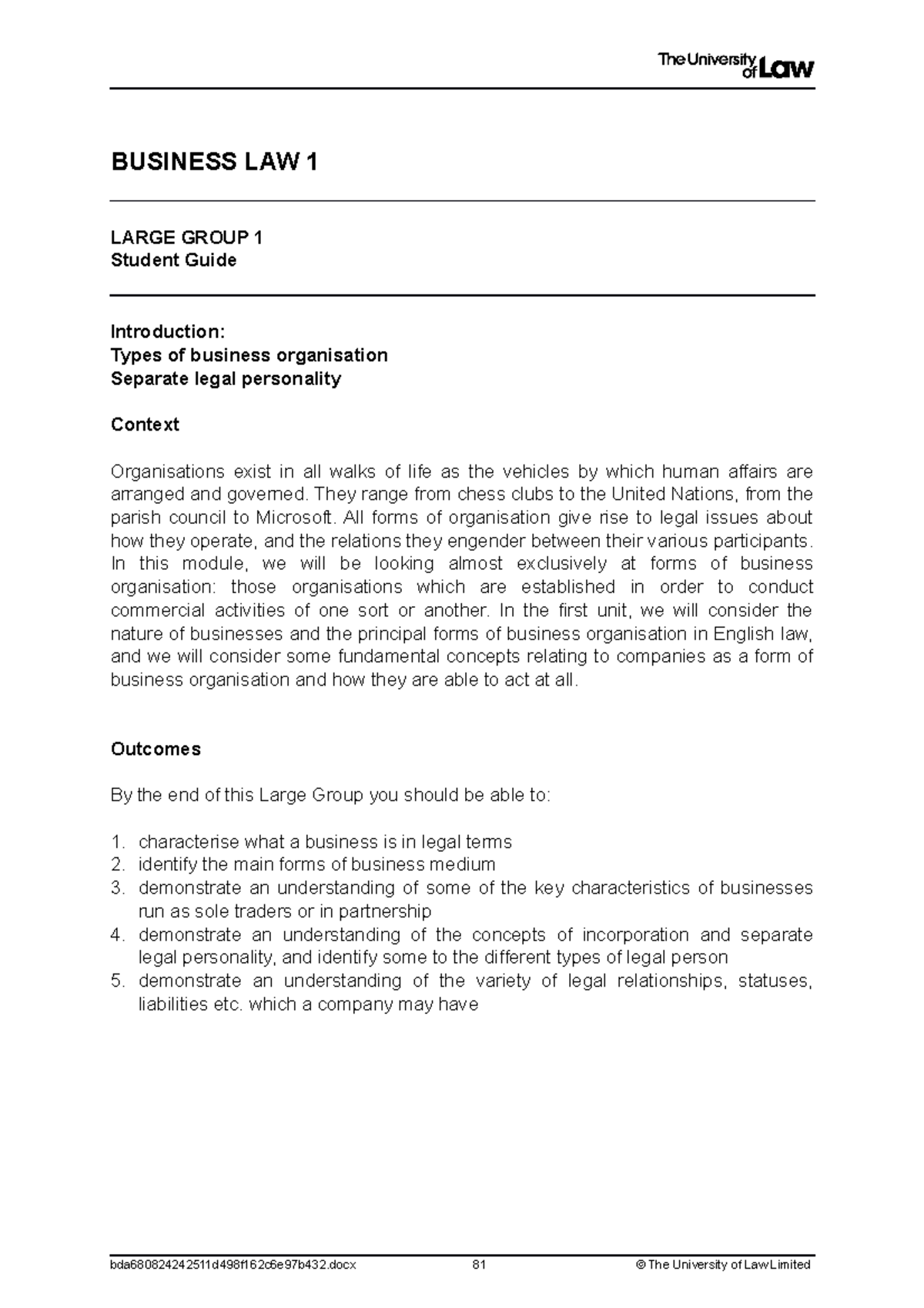 LG 1 Types of business organisation - BUSINESS LAW 1 LARGE GROUP 1 ...