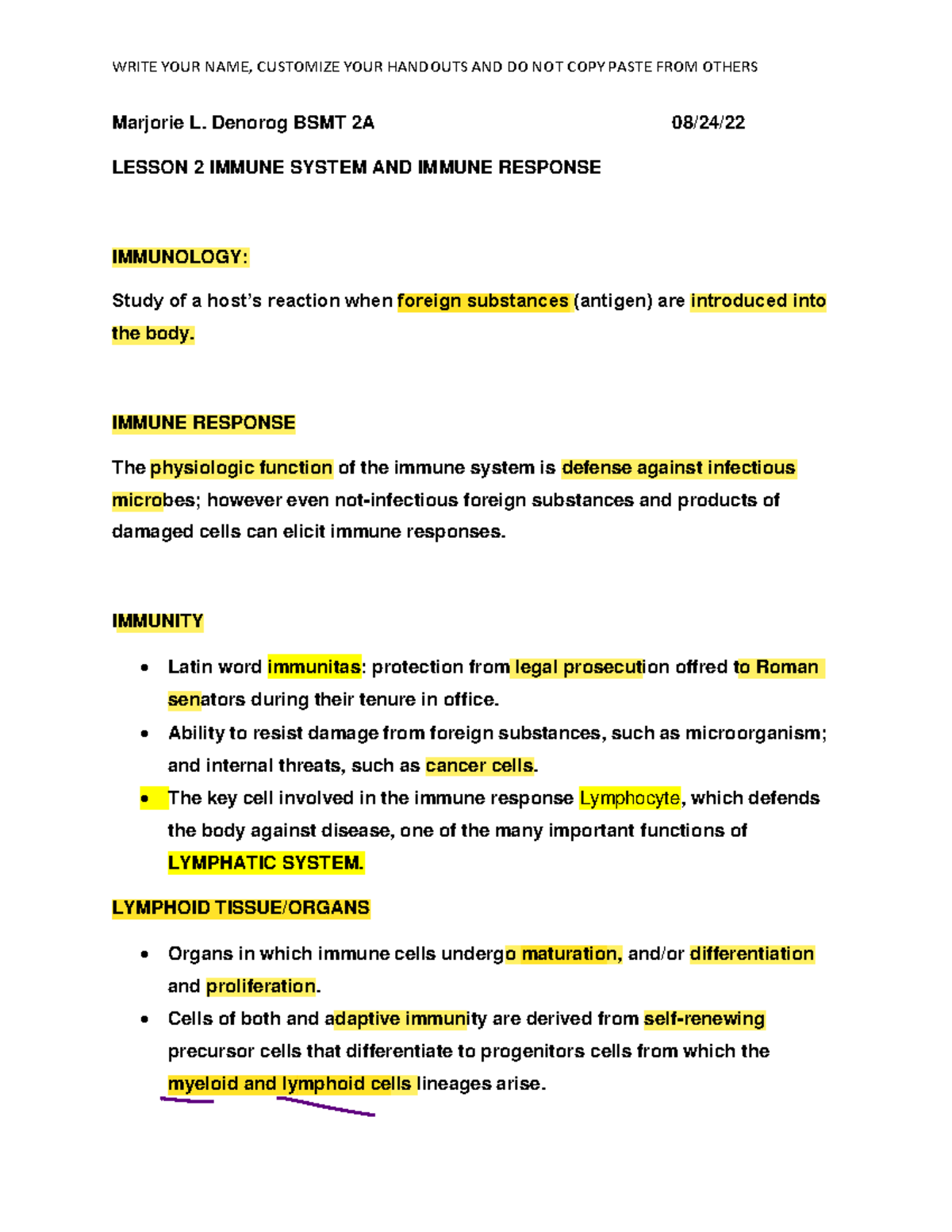 Lesson-2- Immune- System-AND- Immune- Response- Handouts- Denorog ...