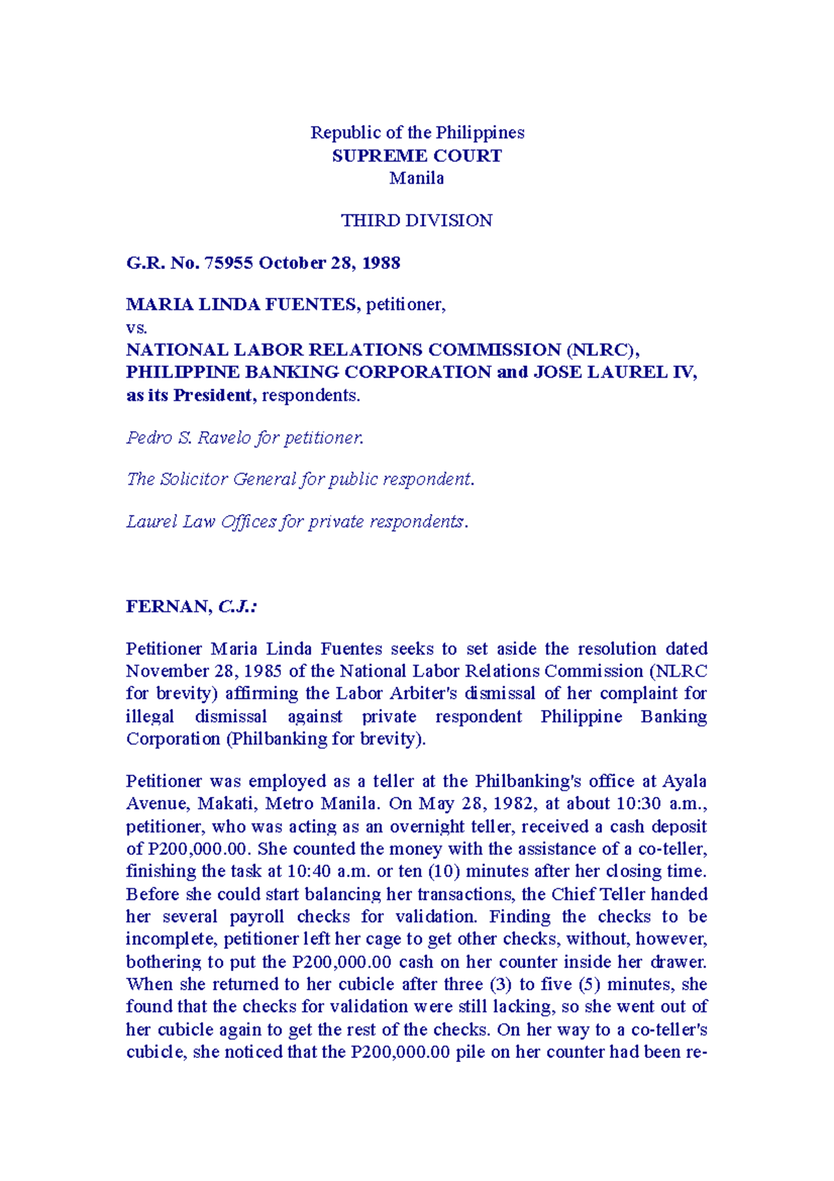 Fuentes V NLRC - case digest - Republic of the Philippines SUPREME ...