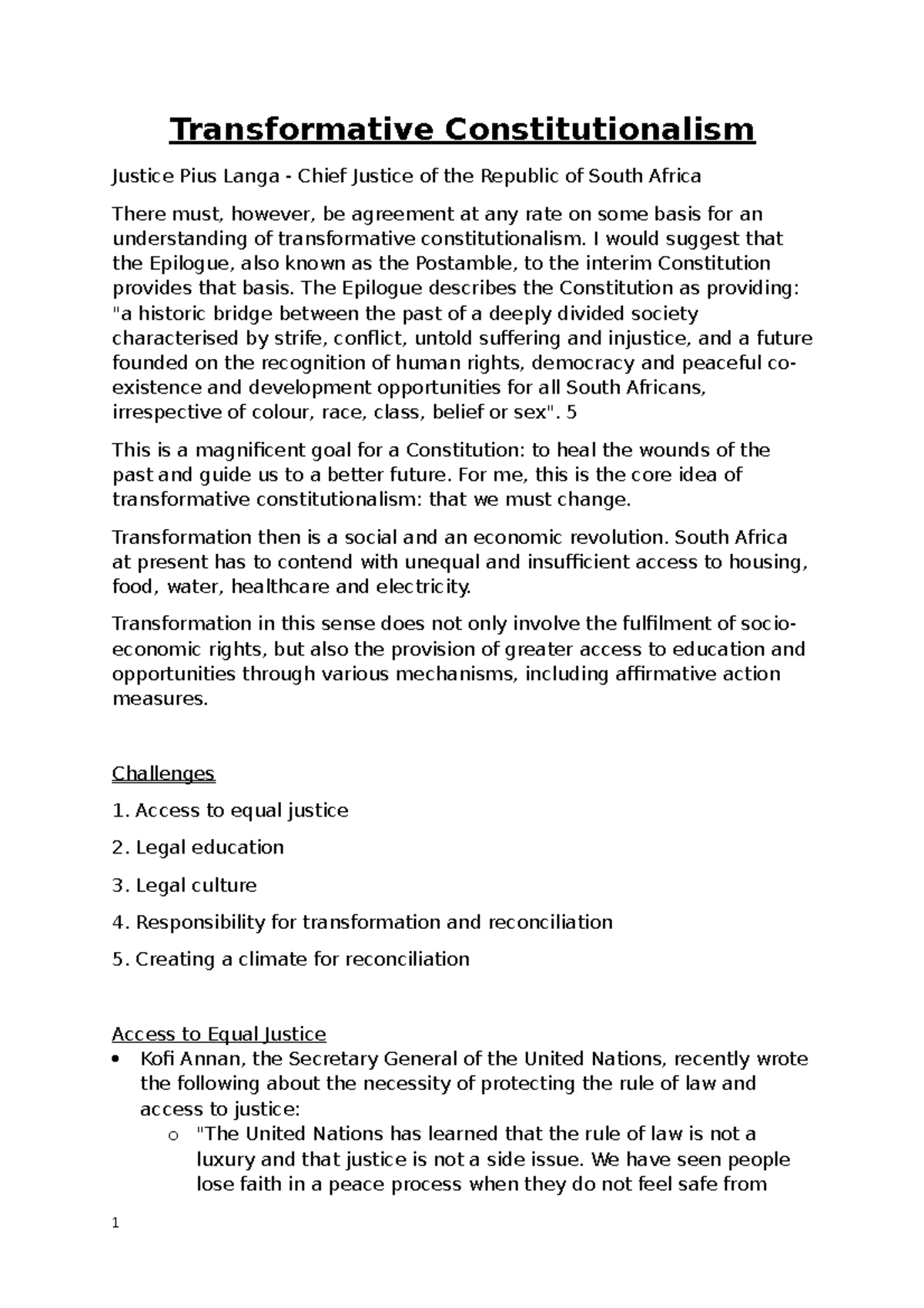 Transformative Constitutionalism - I would suggest that the Epilogue ...