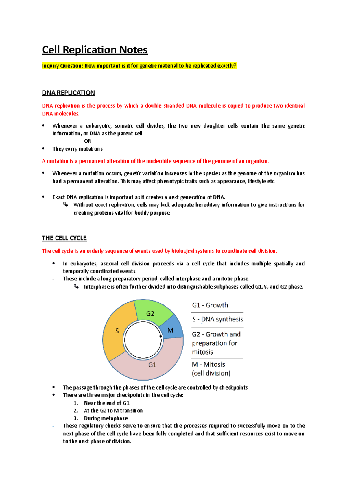 Cell Replication Notes - Cell Replication Notes Inquiry Question: How ...