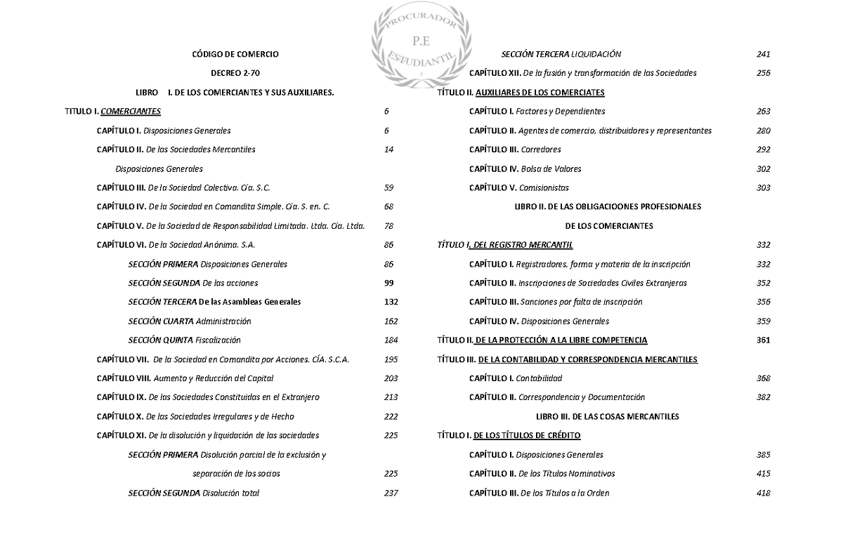 Estructura DEL Código DE Comercio POR Articulos - CÓDIGO DE COMERCIO ...