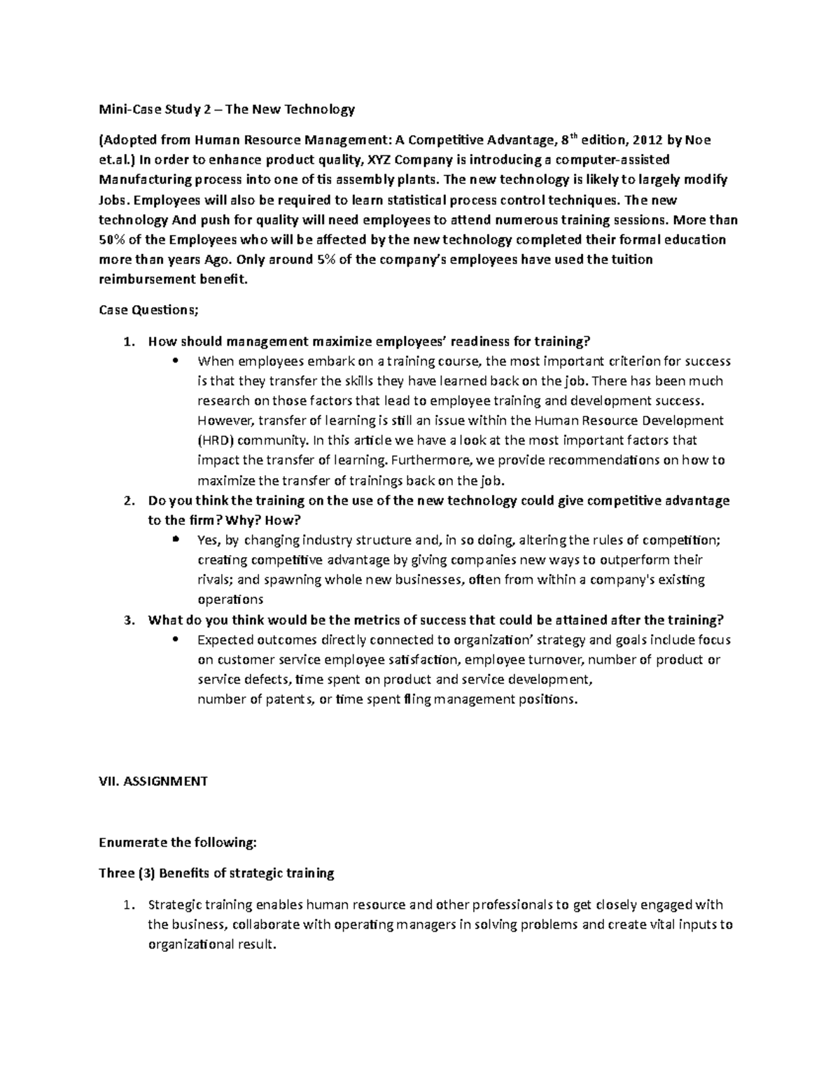 HRM 6 Module 2 - training and development - Mini-Case Study 2 – The New ...