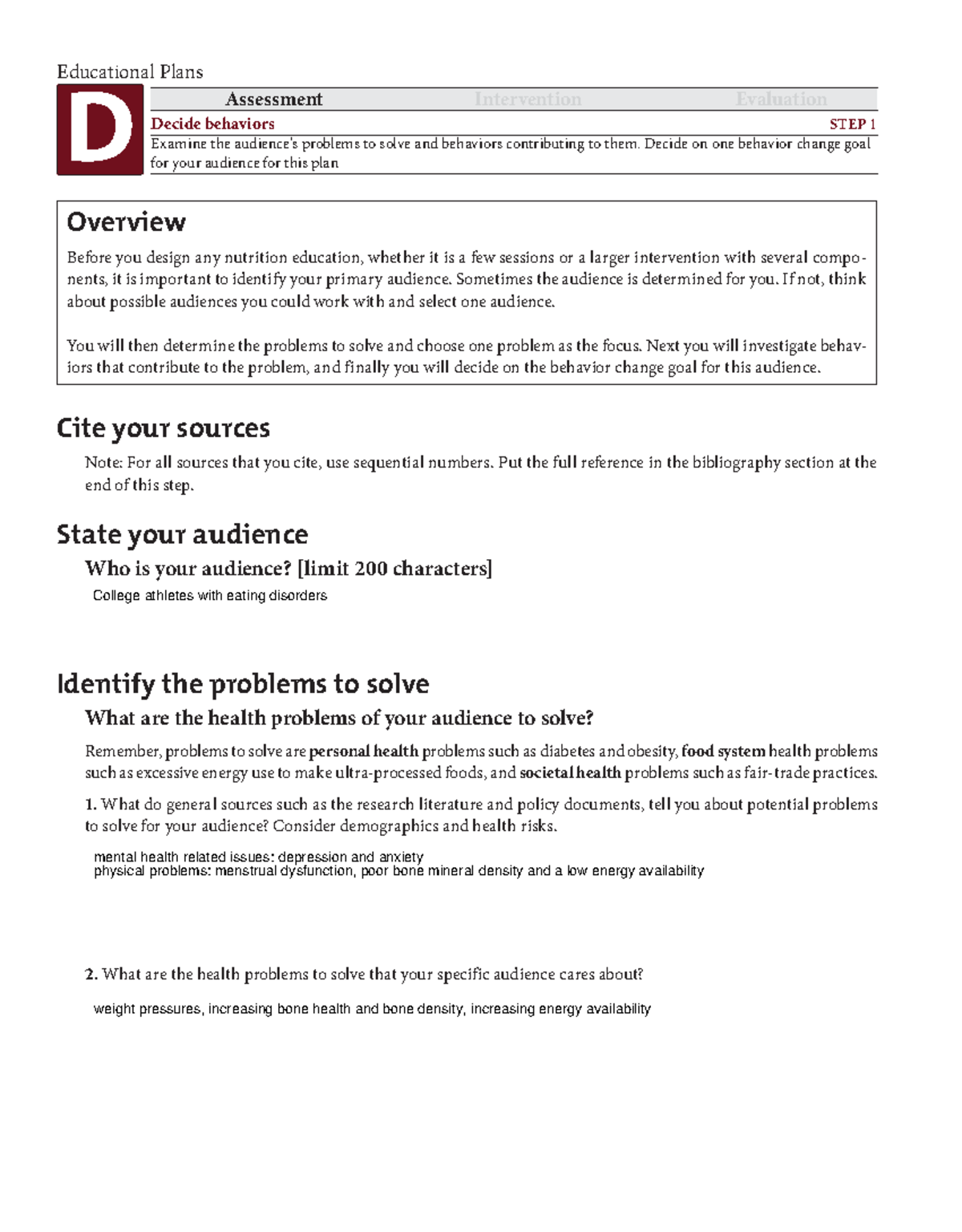 Decide Behaviors - Identify the problems to solve What are the health ...