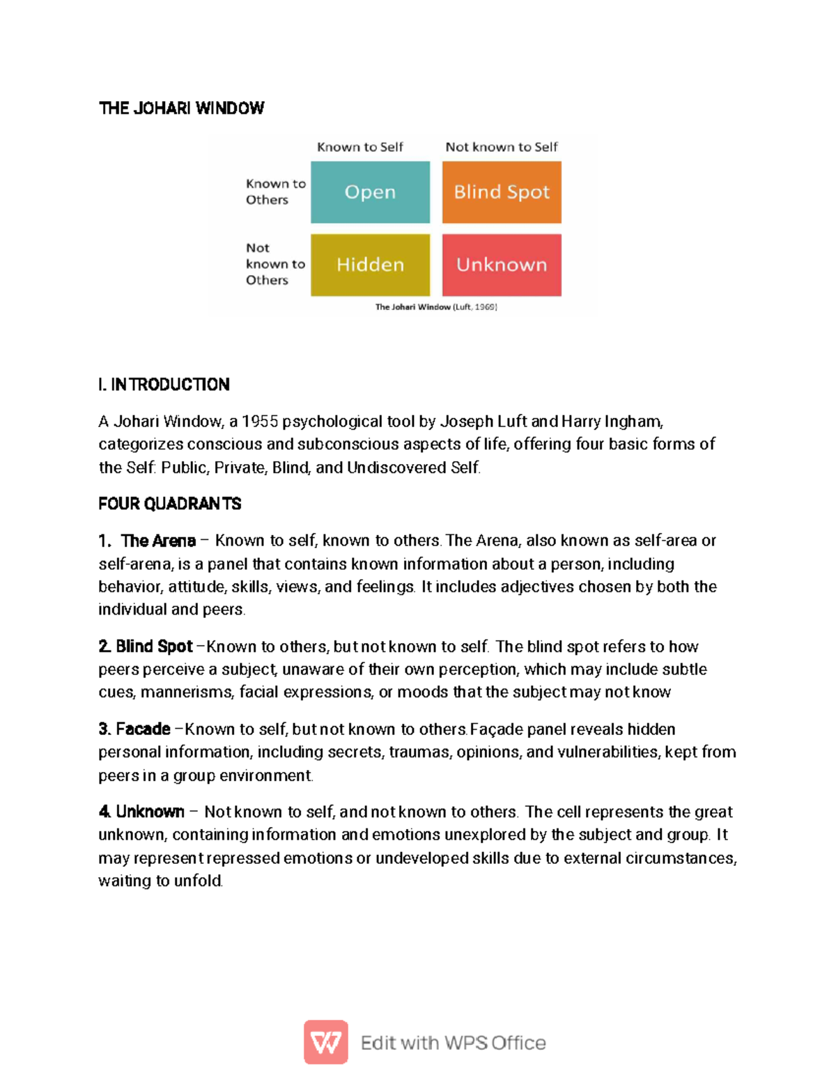 THE Johari WIND WPS Office - THE JOHARI WINDOW I. INTRODUCTION A Johari ...