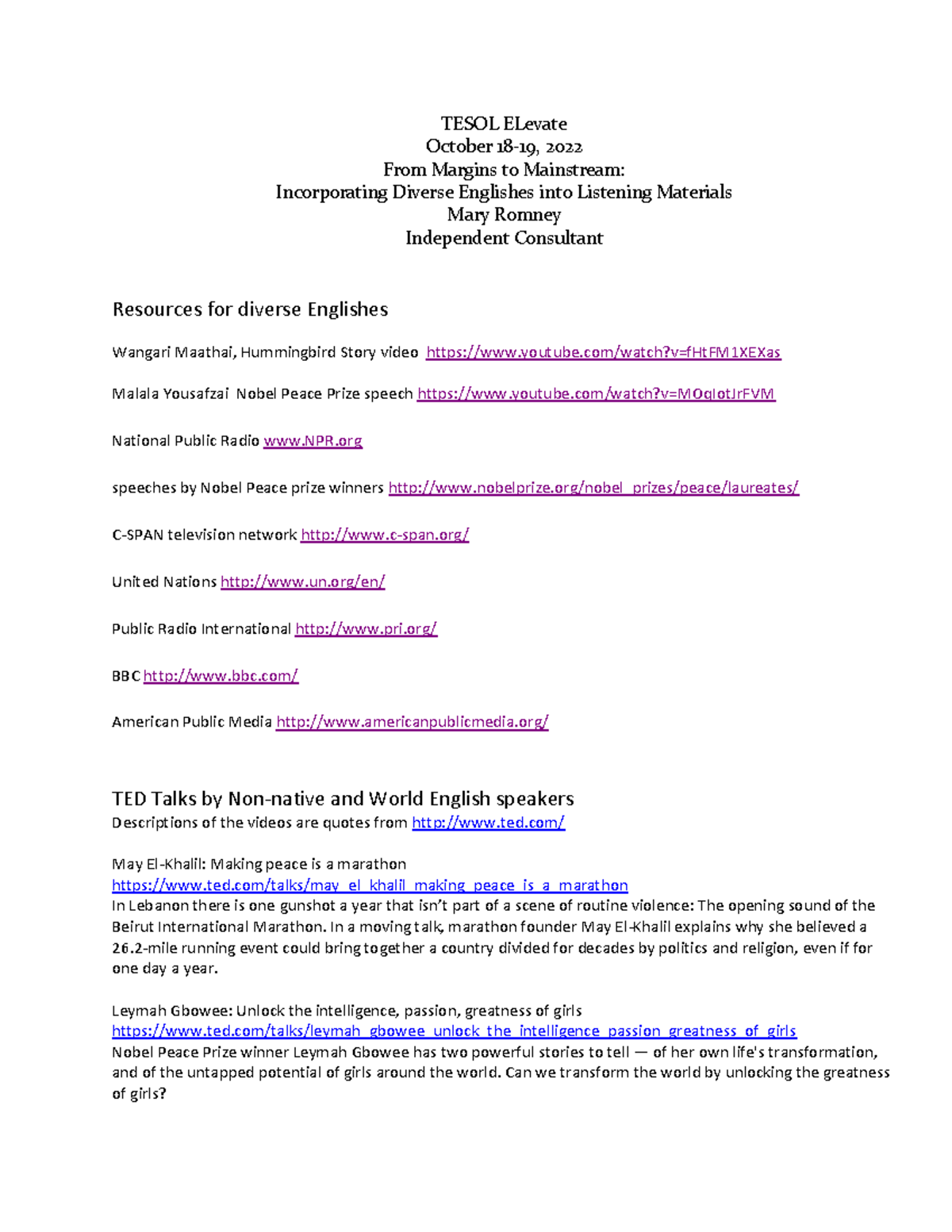 Sources of diverse English listening material - TESOL ELevate October ...