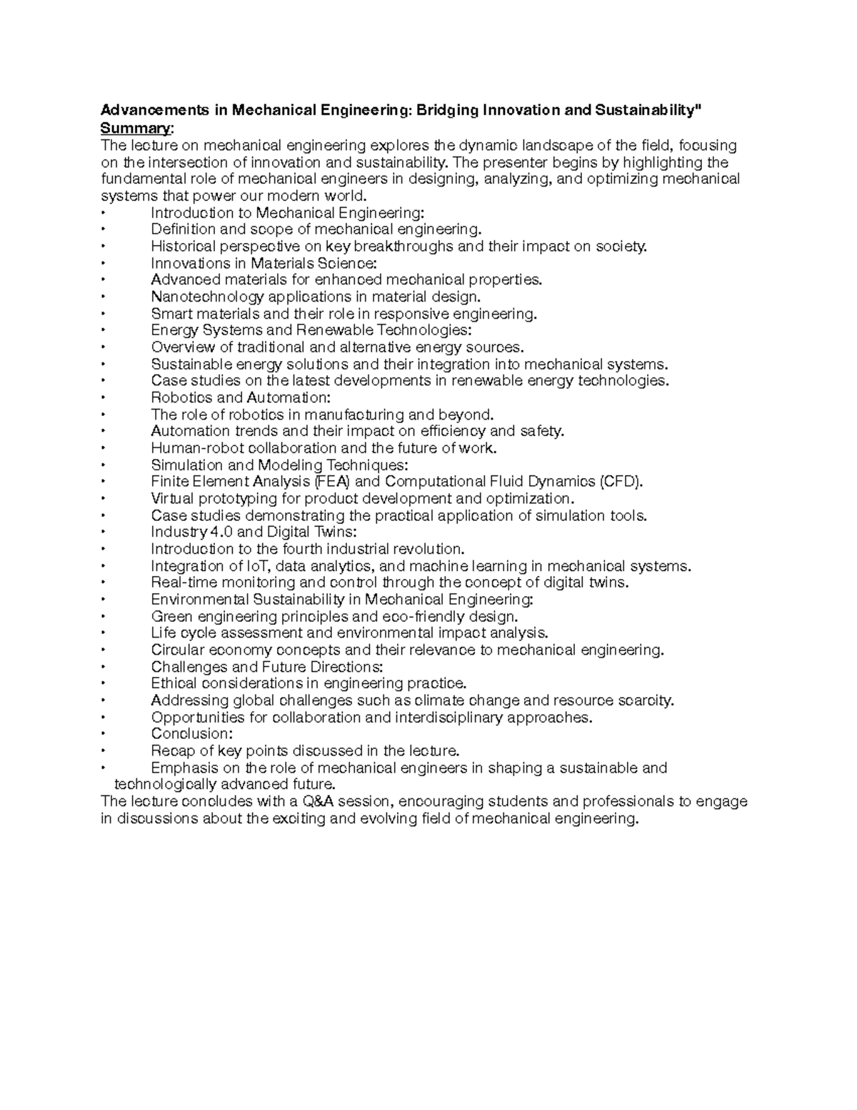 Mech 1 Lecture Notes - Advancements in Mechanical Engineering: Bridging ...