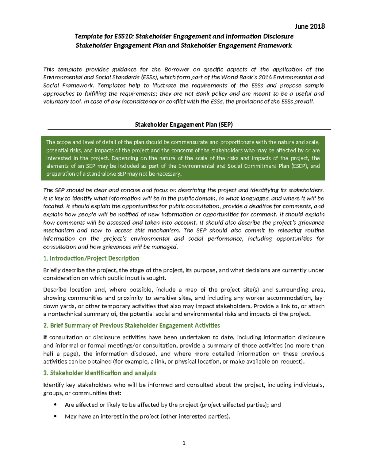 ESFTemplate ESS 10SEPJune 2018 - Template for ESS10: Stakeholder ...