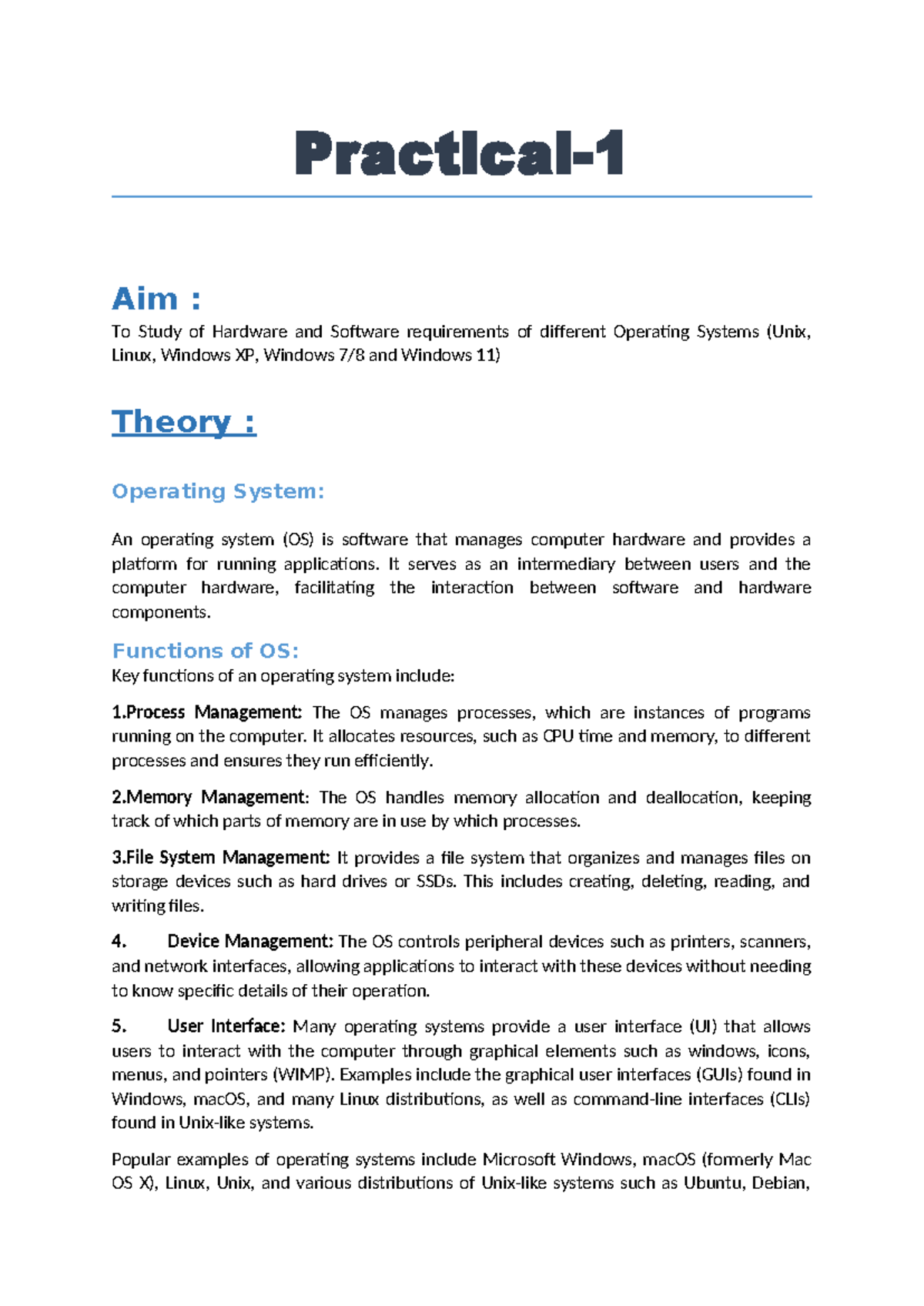 Aim1 - Practical- Aim : To Study of Hardware and Software requirements ...