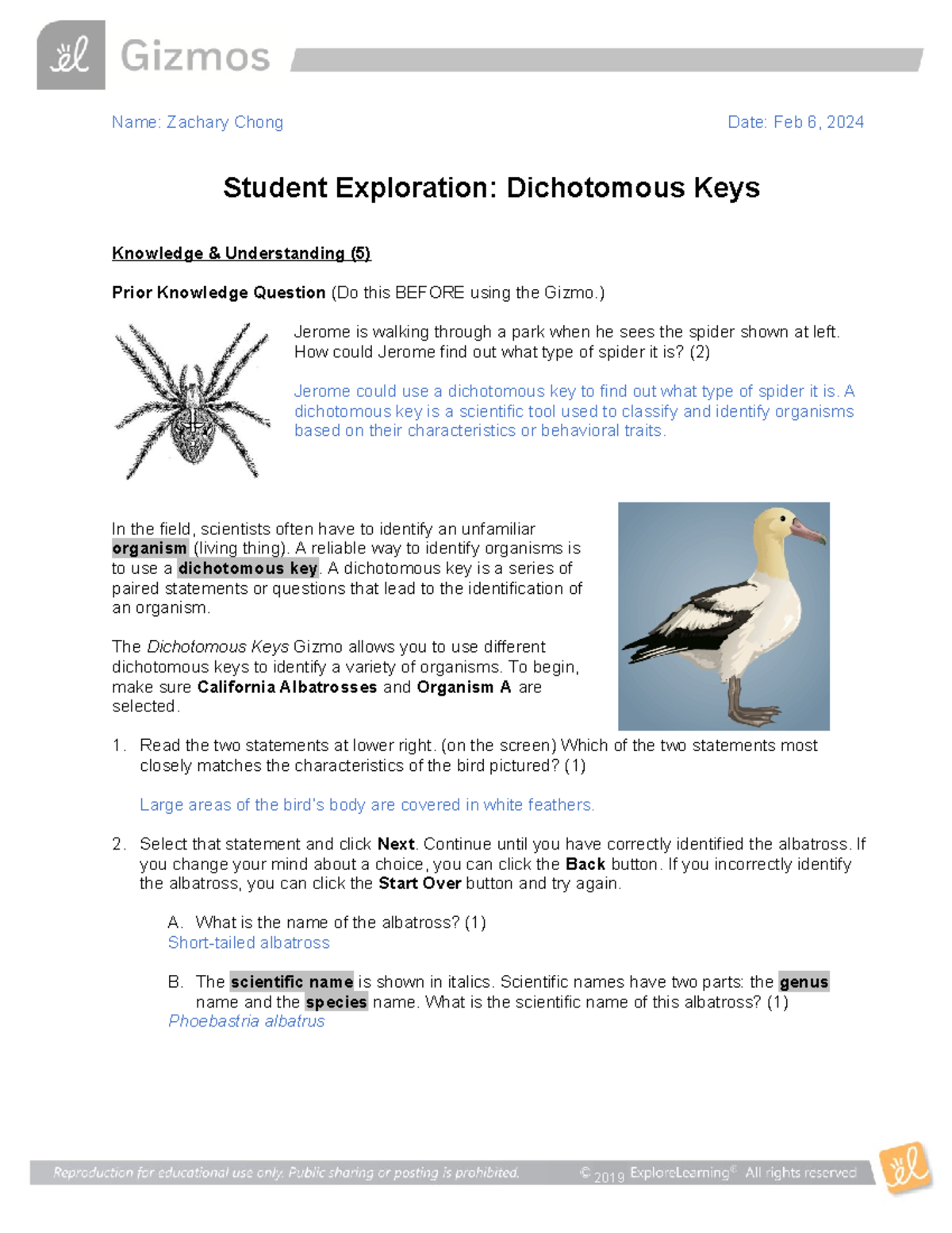 Ovs Dichotomous Keys SE Zach Chong - Name: Zachary Chong Date: Feb 6 ...